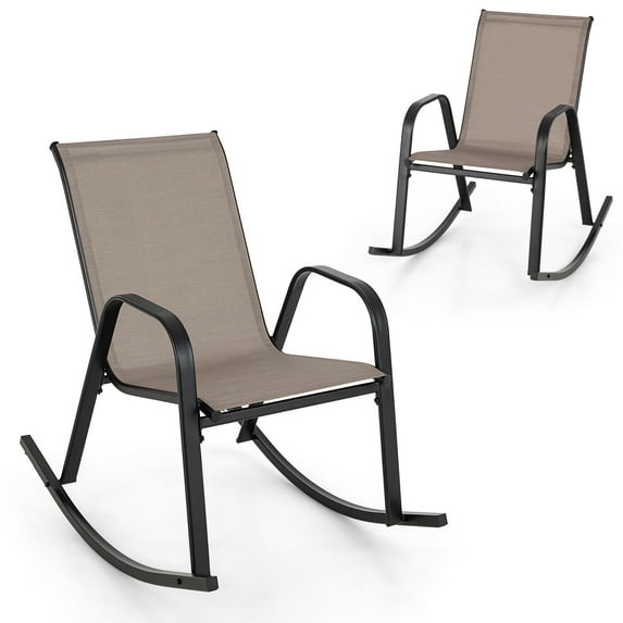 "Gymax Set of 2 Metal Rocking Chairs, Brown, Outdoor Anti-Slip Patio ...