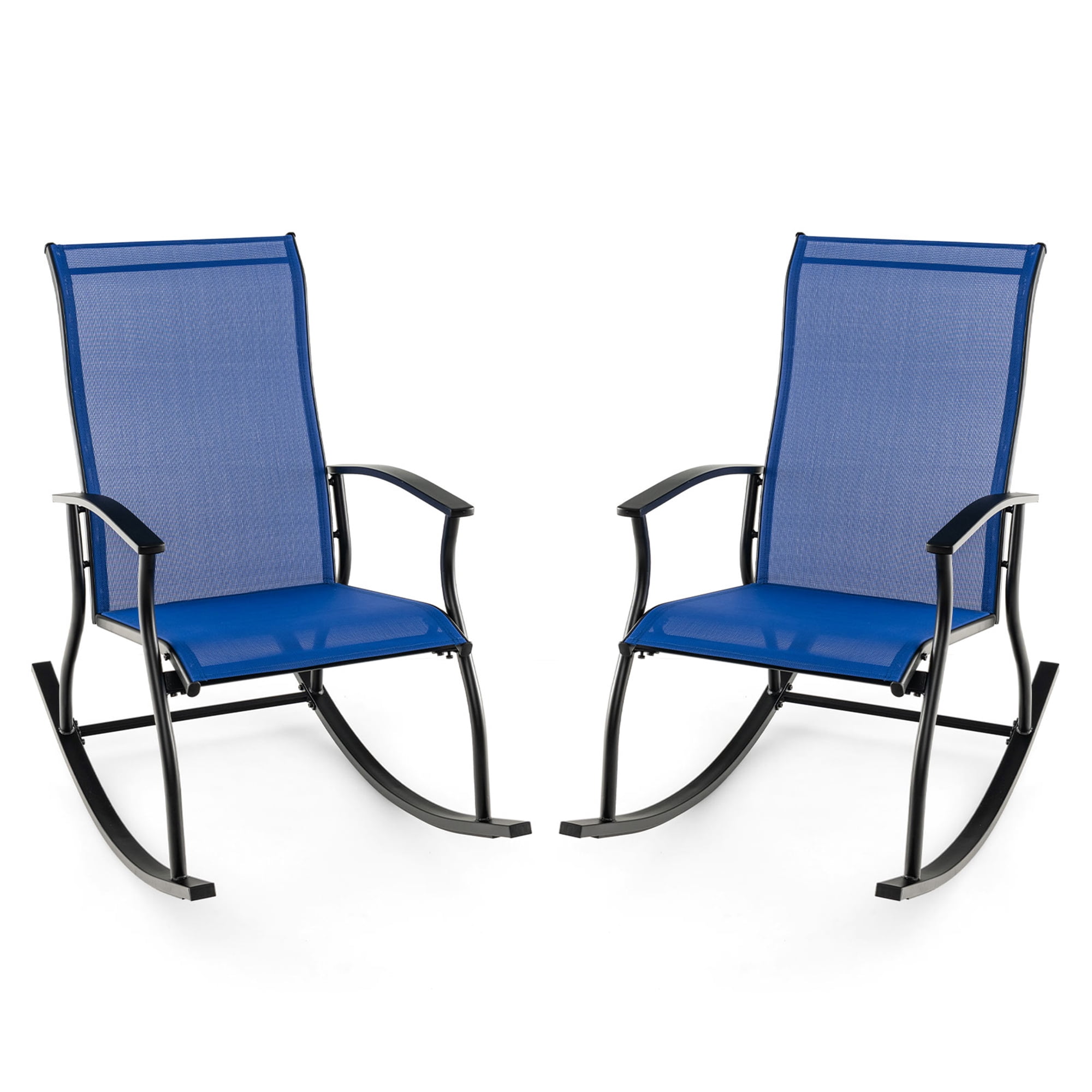 Gymax 2pc Outdoor Rocking Chair, Patio Rocker with Breathable Fabric ...