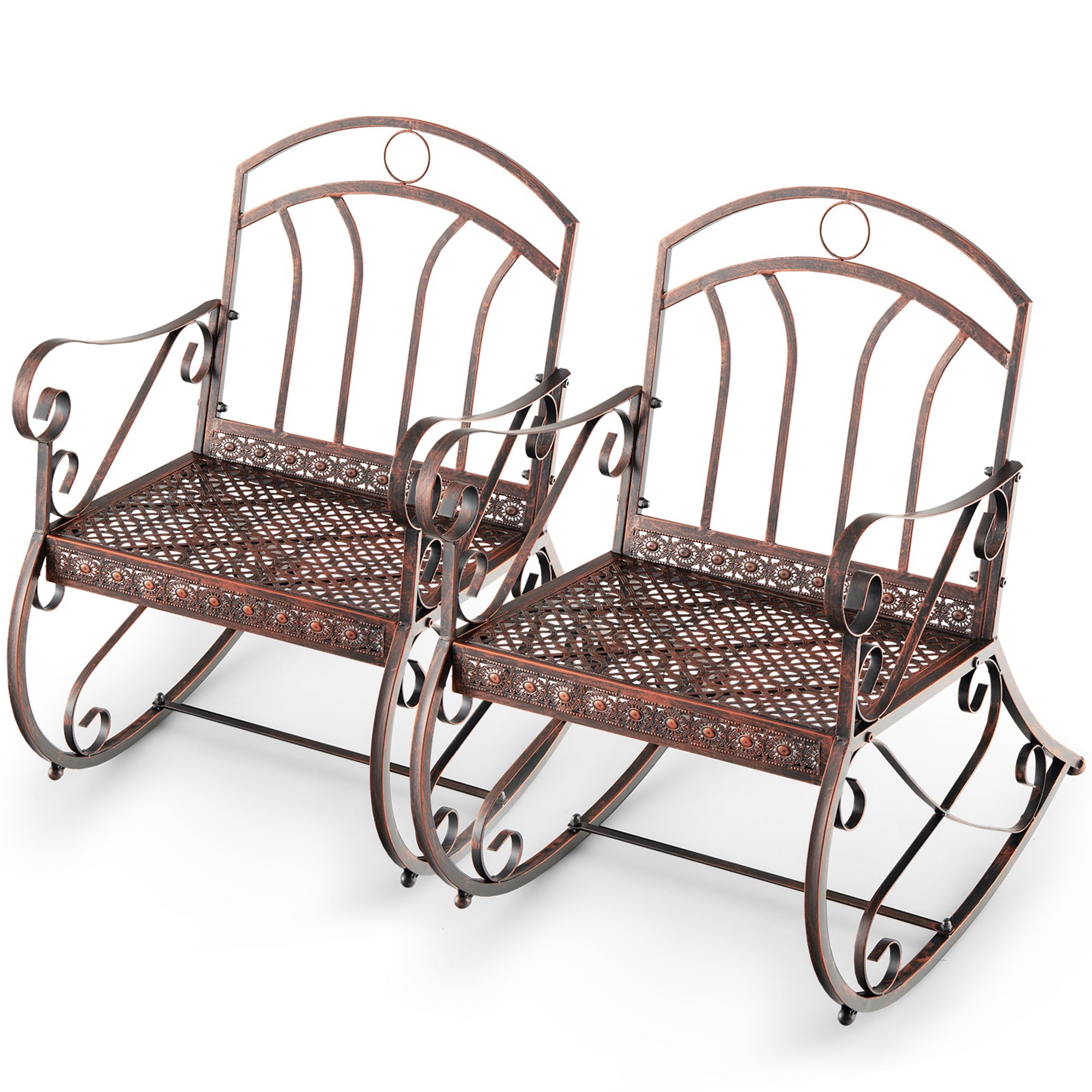 Gymax Set of 2 Outdoor Steel Rocking Chair Elegant Patio Seating Chair ...