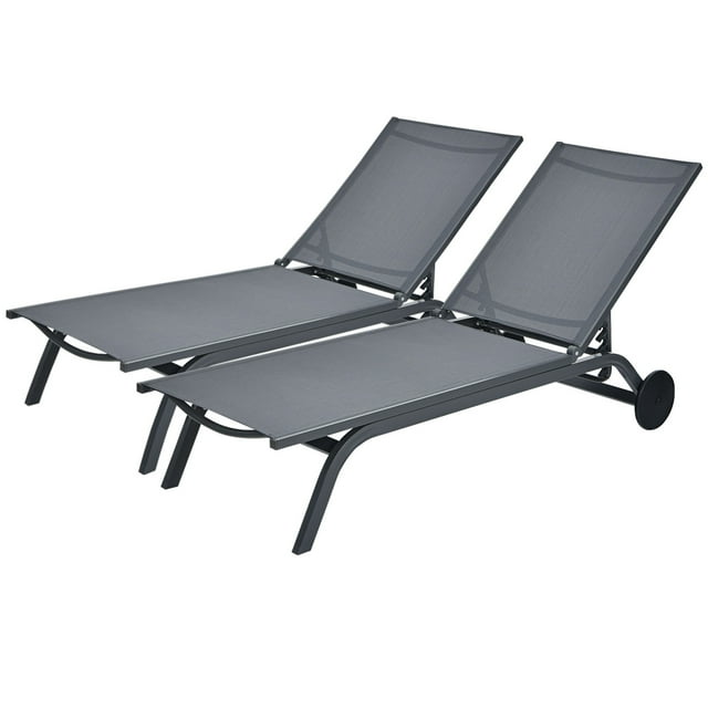 Gymax Set of 2 Outdoor Metal Patio Chaise Lounge Chair - Adjustable ...