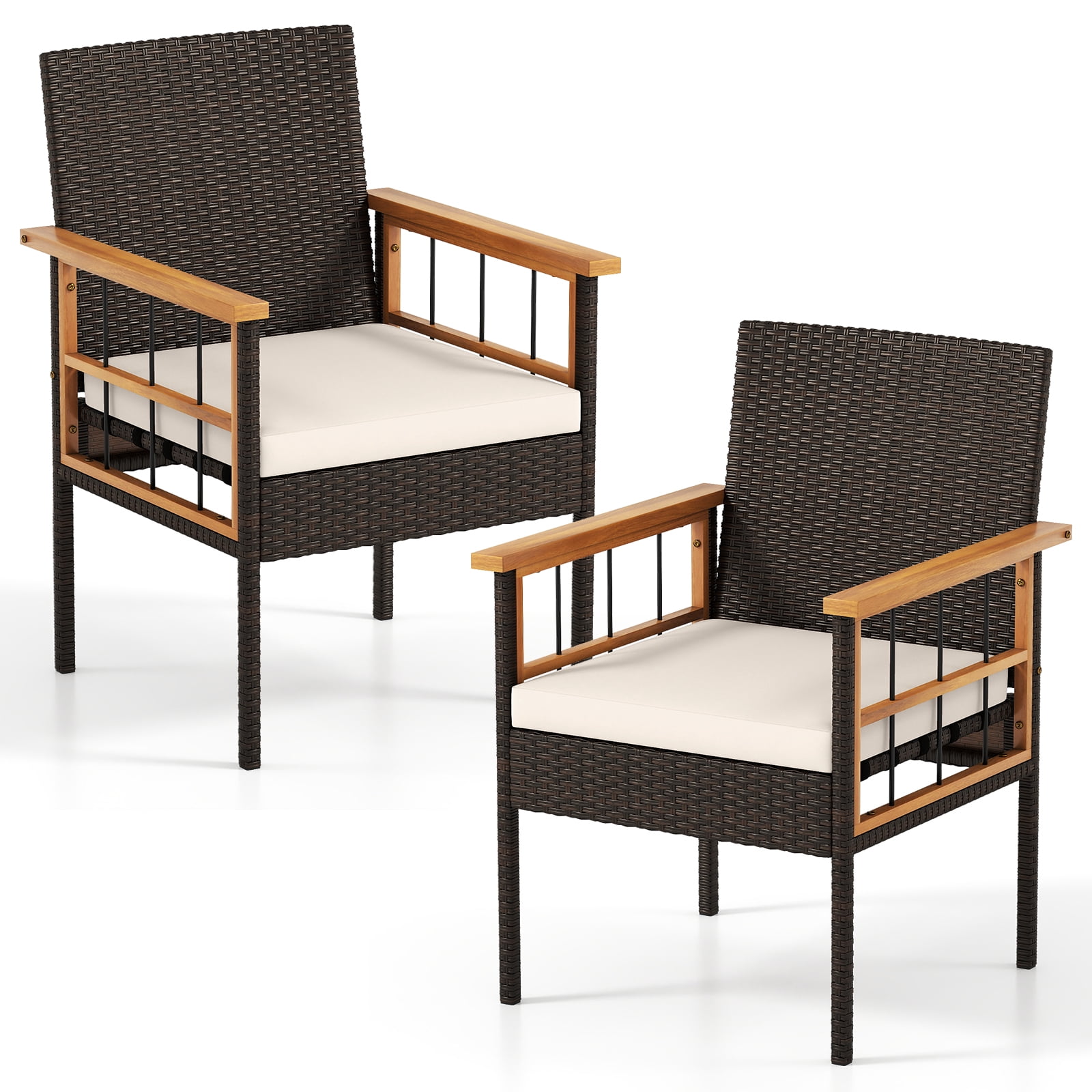 Gymax Set of 2 Patio Dining Chairs w/ Removable Padded Cushion Acacia ...