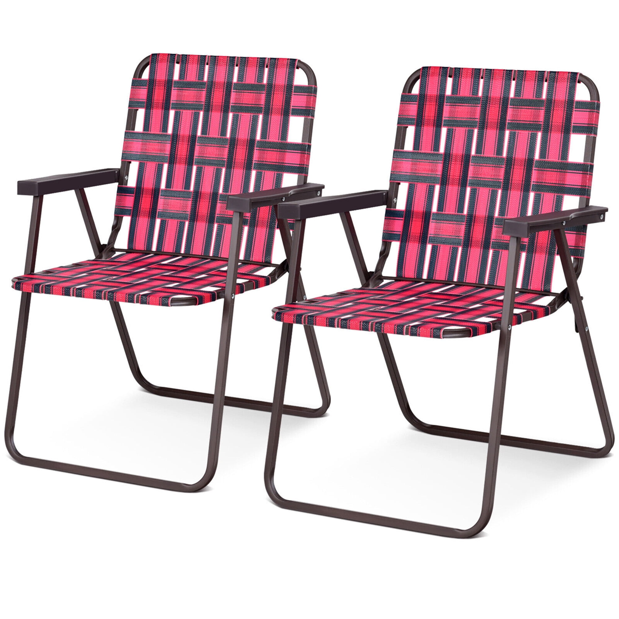 Gymax Set of 2 Patio Folding Web Chair Set Portable Beach Camping Chair ...