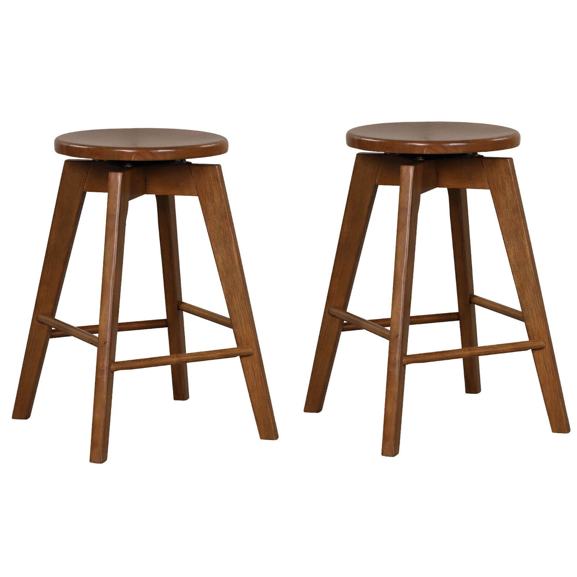 Gymax Set of 2 Swivel Round Bar Stools Counter Height Dining Chairs w ...