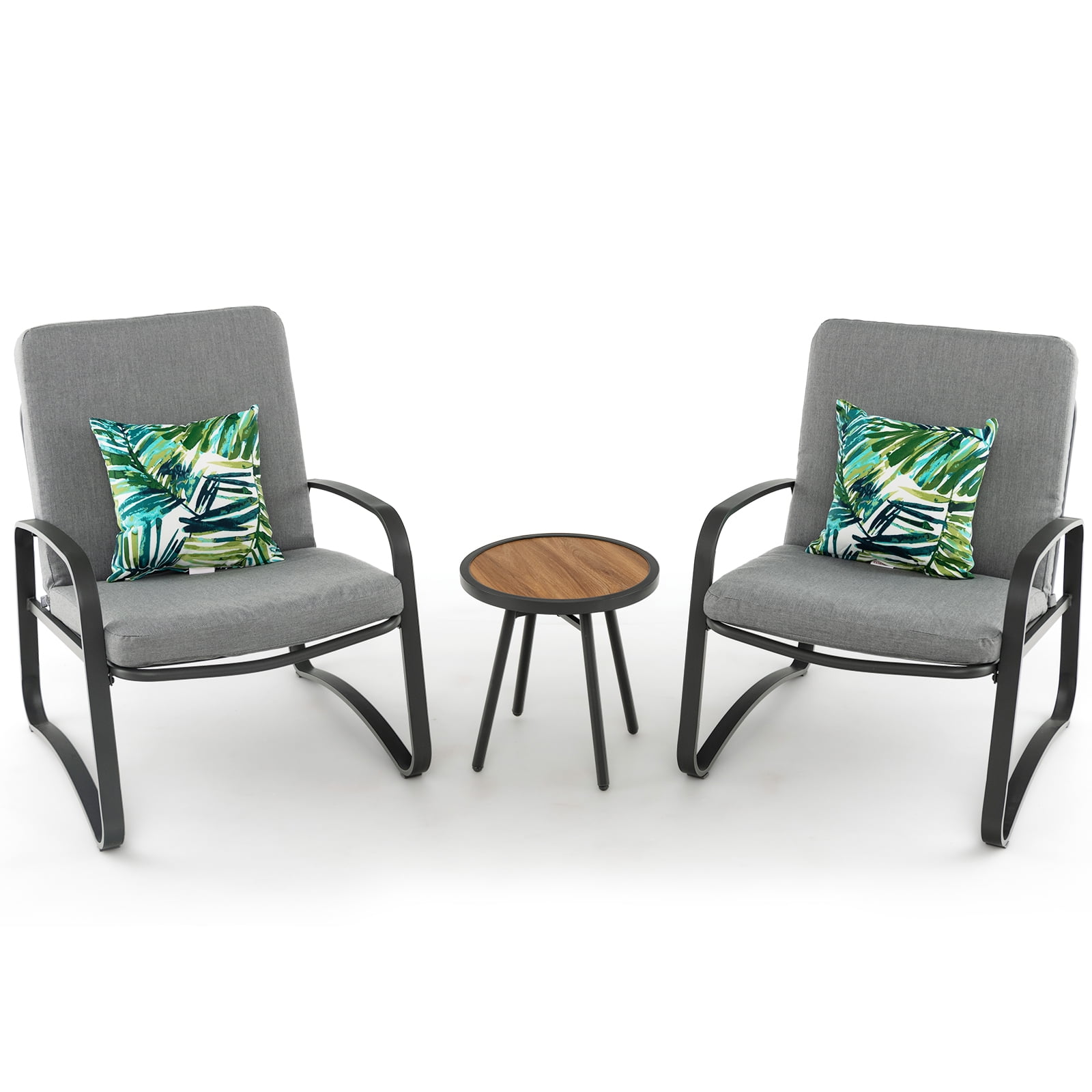 Gymax Set of 3 Bistro Conversation Set DPC Tabletop Metal Cushioned ...