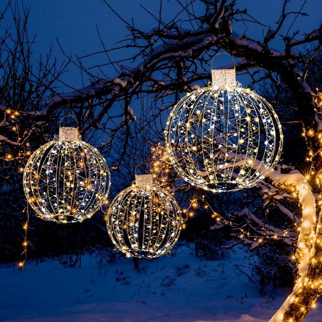 Gymax Set of 3 Christmas Globe Light Hanging Tree Light Ball Decor w ...