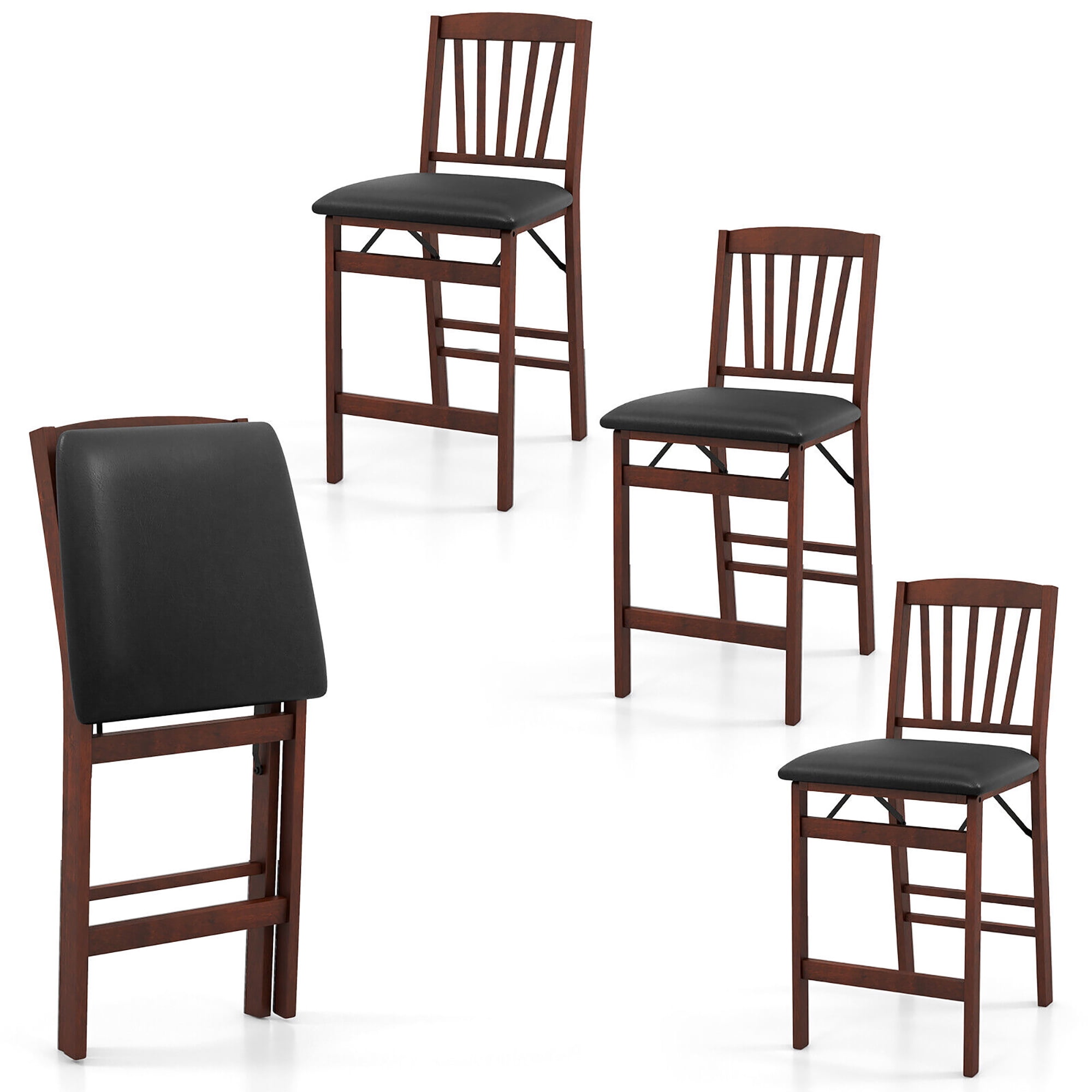 Gymax Set of 4 Counter Height Chairs Folding Kitchen Island Stool w ...