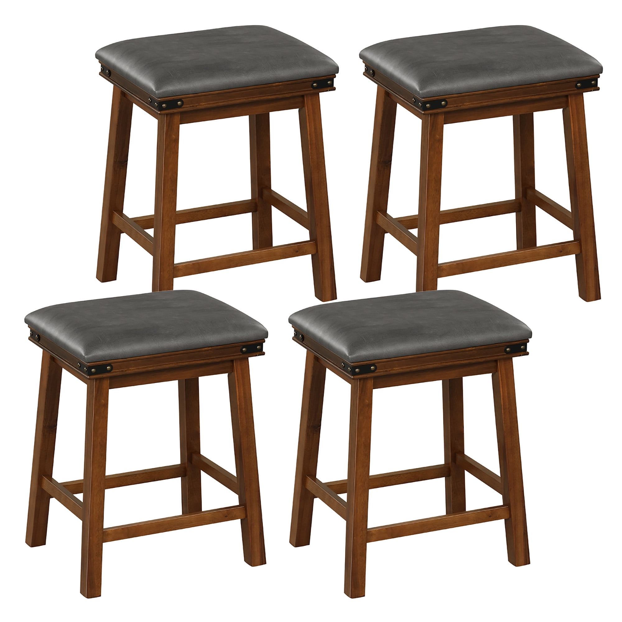 Gymax 4-Piece PU Leather Bar Stools, 24'' Counter Height, Upholstered ...