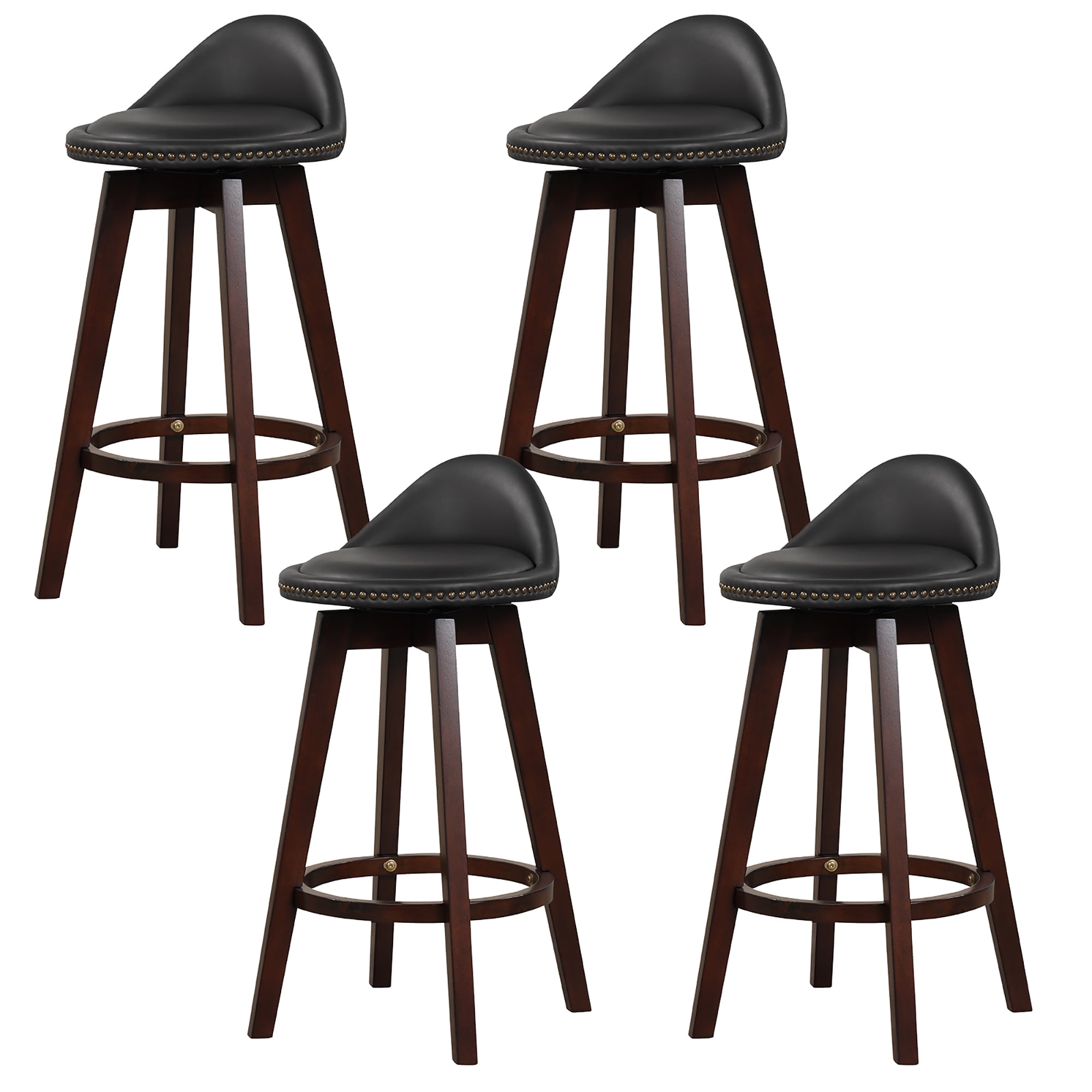 Gymax Set of 4 Swivel Bar Stools 29'' Bar Height Stools w/ PVC Leather ...