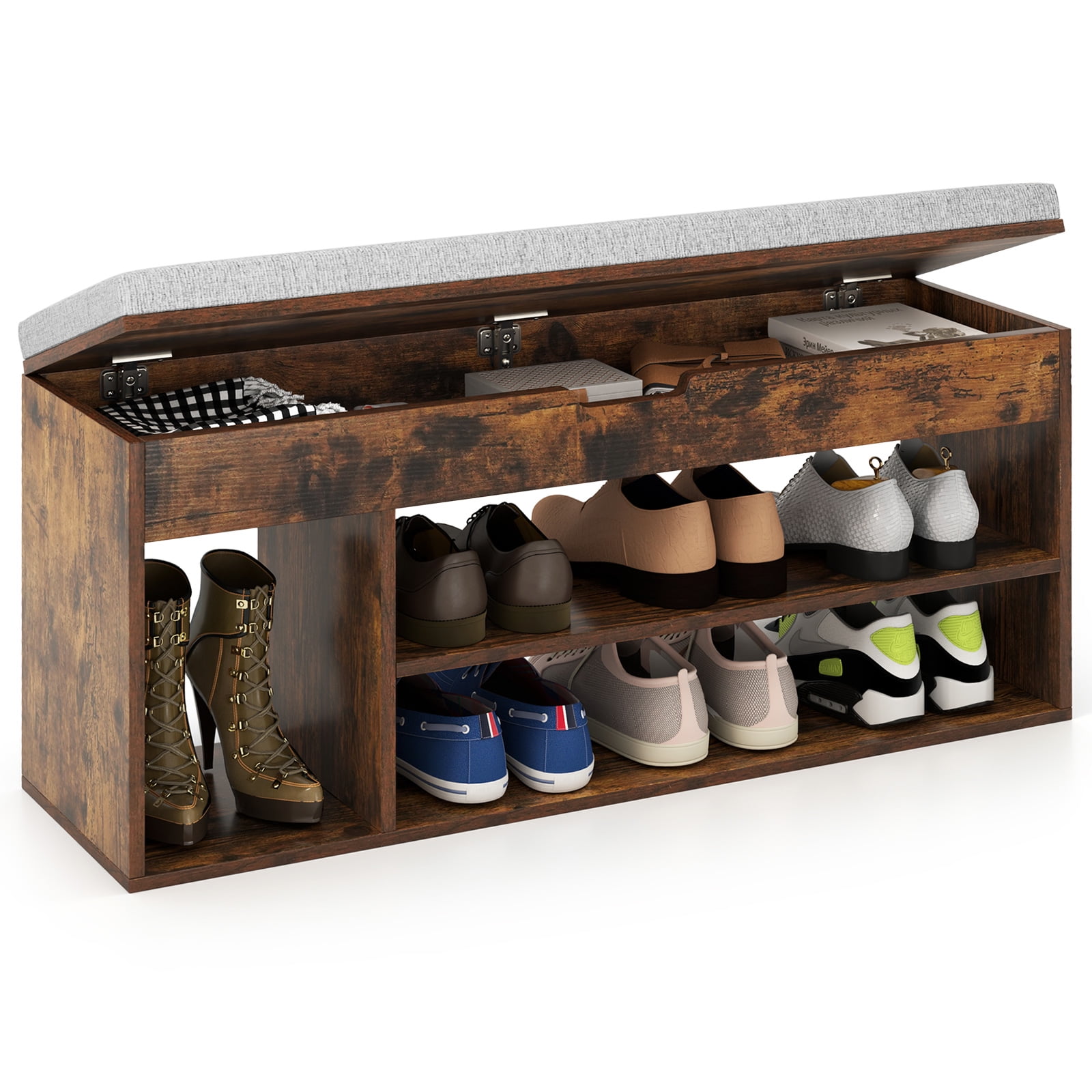 Gymax Shoe Bench Home Entryway Shoes Storage Bench w/ Padded Seat ...