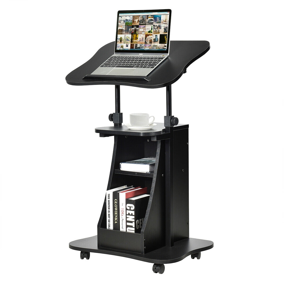 Gymax Sit-to-Stand Laptop Desk Cart Rolling Mobile Height Adjustable w ...
