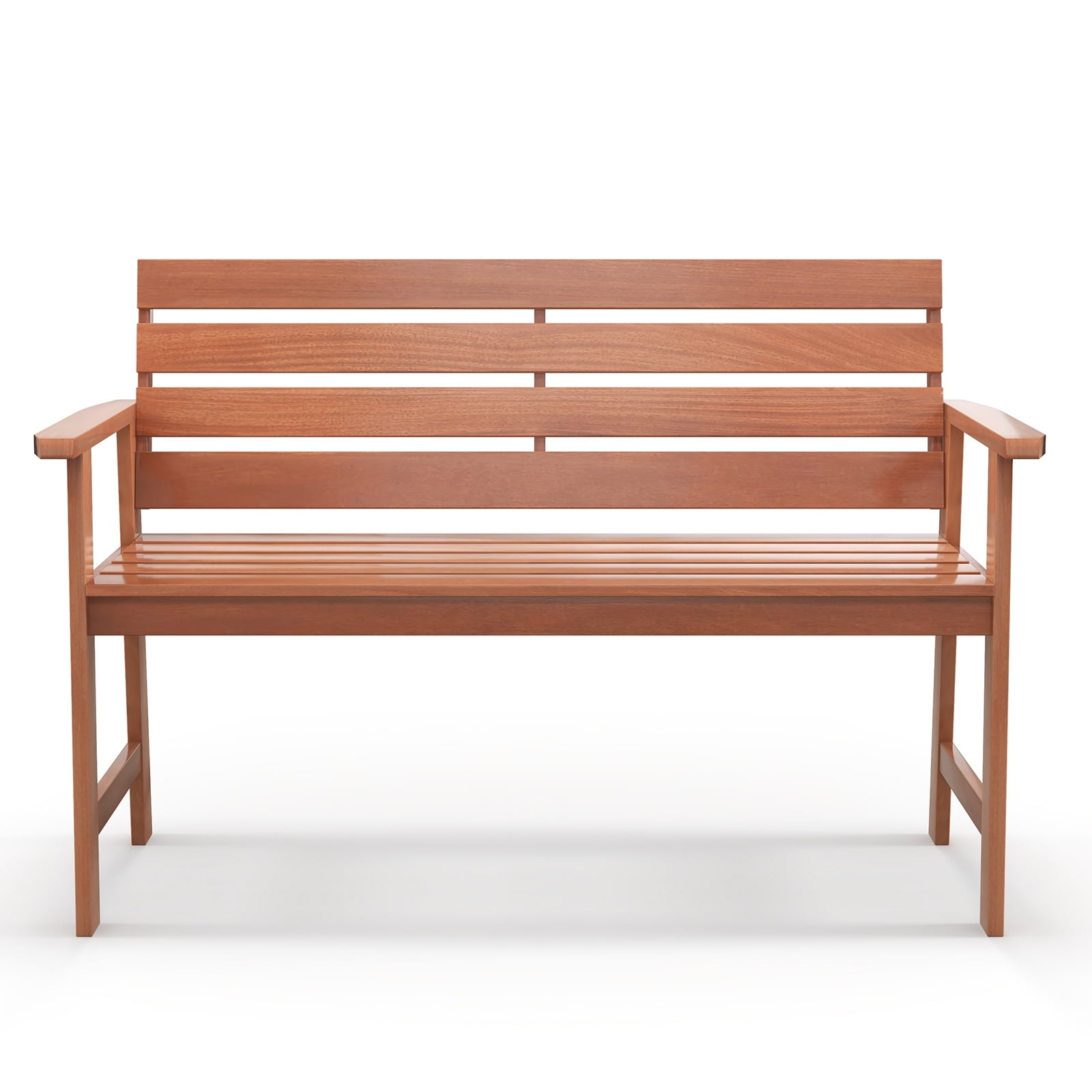 Gymax Solid Wood Bench Wood 2-Seat Chair w/ Slatted Seat & Inclined ...