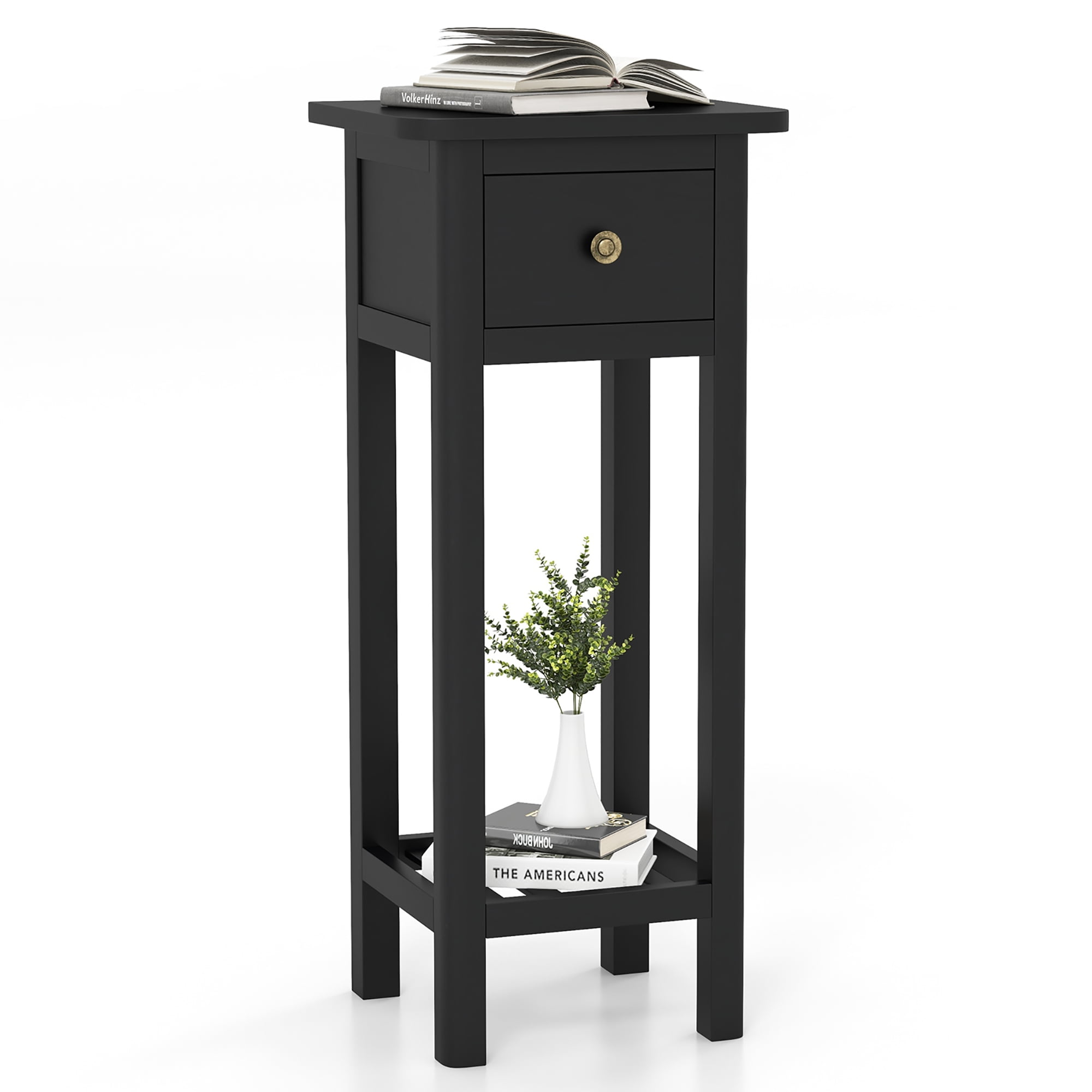 Gymax Solid Wood Side Table Rectangular Sofa Side Table w/ Acacia Wood ...