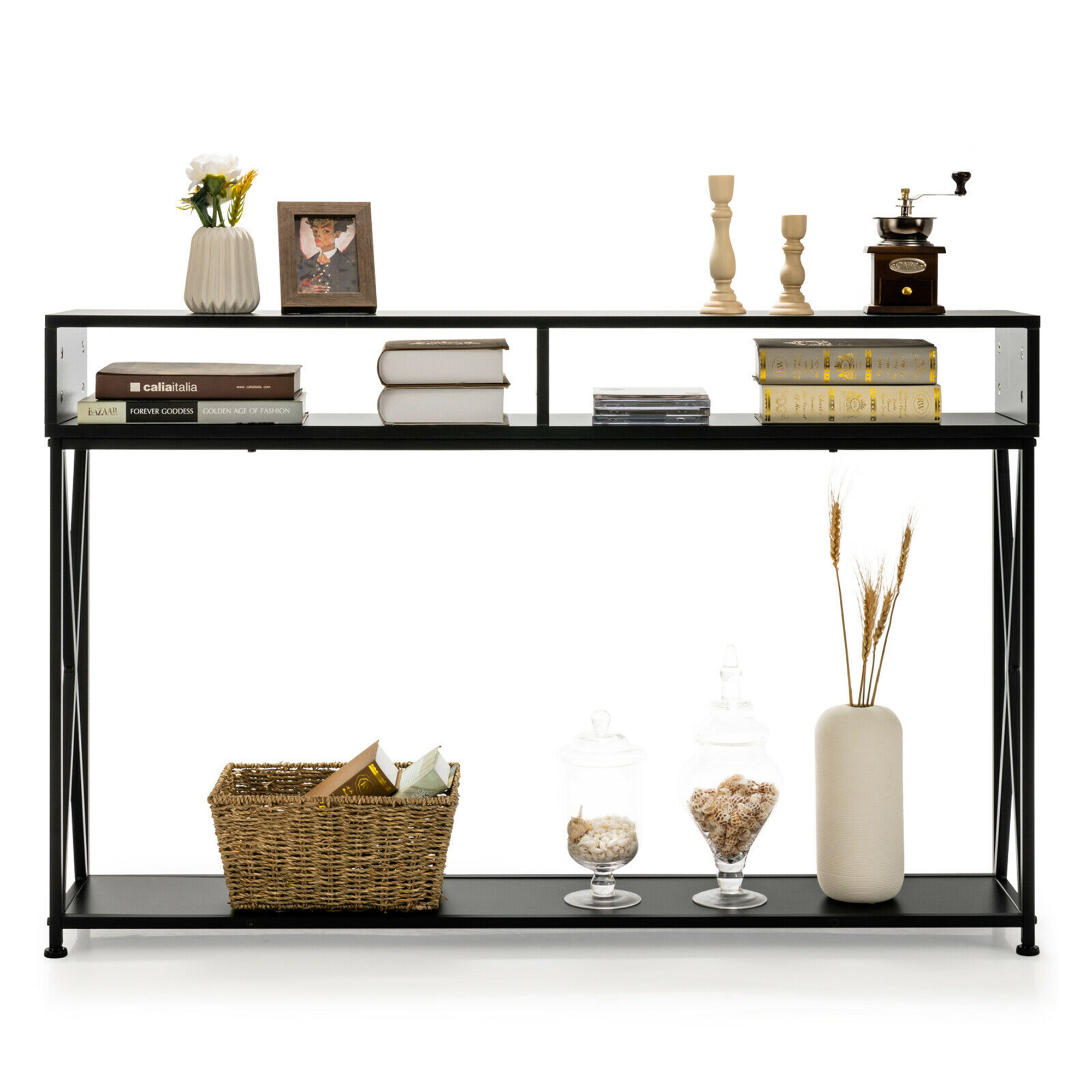 Gymax Steel Frame Console Table, Black - Walmart.com