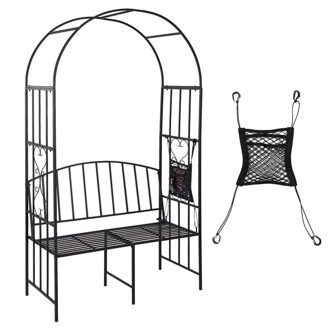 Gymax Heavy Duty Metal Patio Garden Arch Bench, Outdoor Arbor for ...
