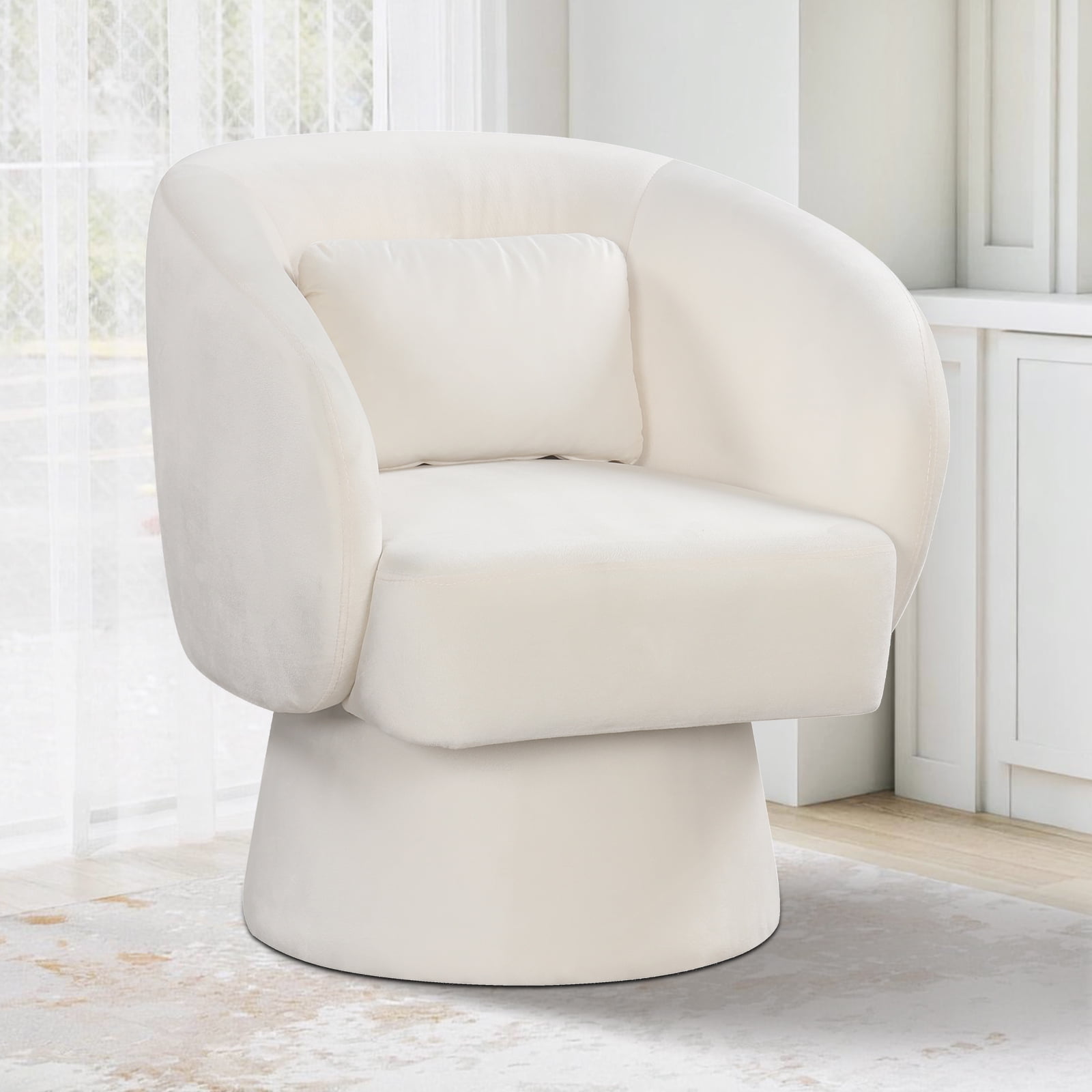 Gymax Swivel Accent Chair w/Curved Back Removable Lumbar Pillow 360 ...