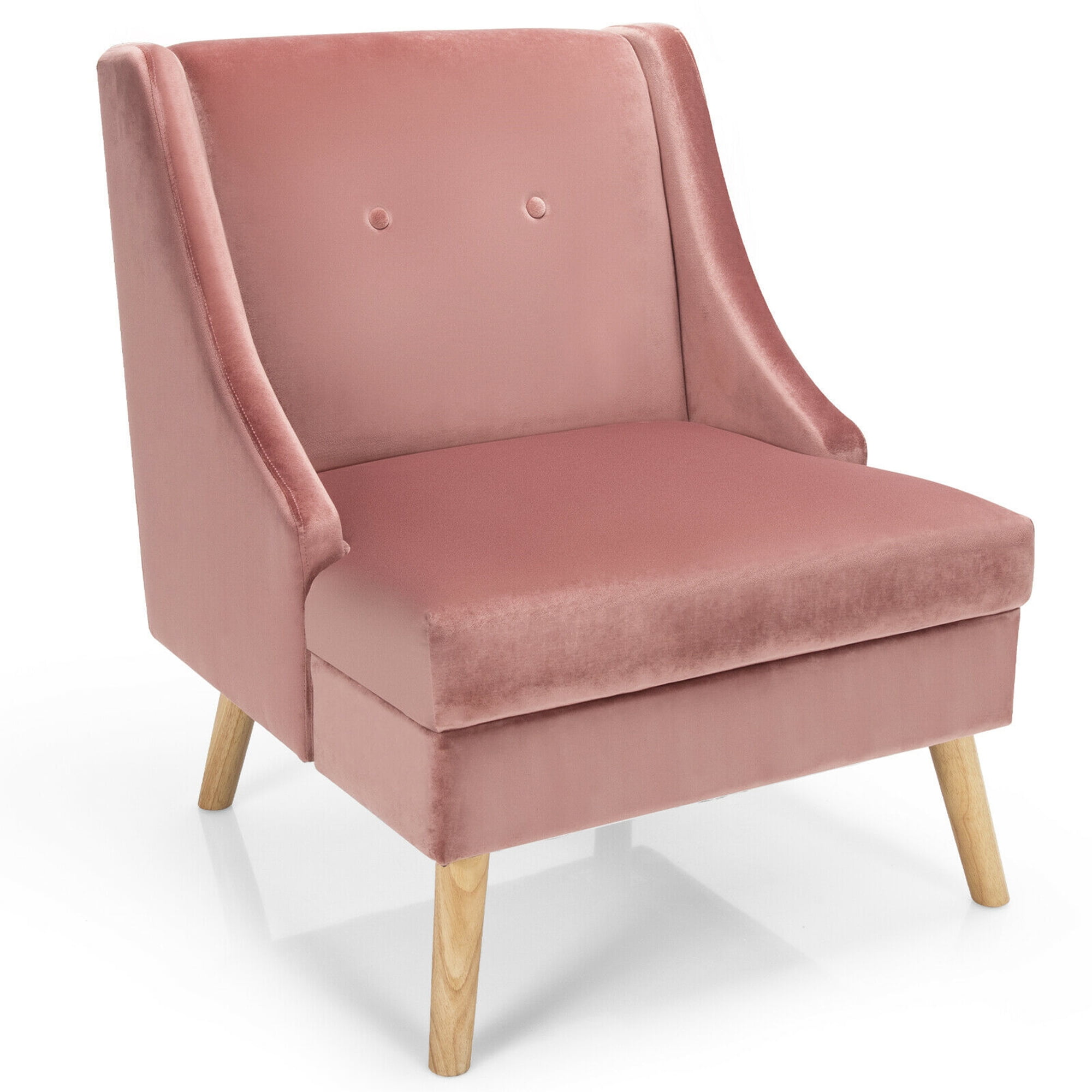 Gymax Swoop Arm Accent Chair Velvet Upholstered Armchair w/ Rubber Wood ...