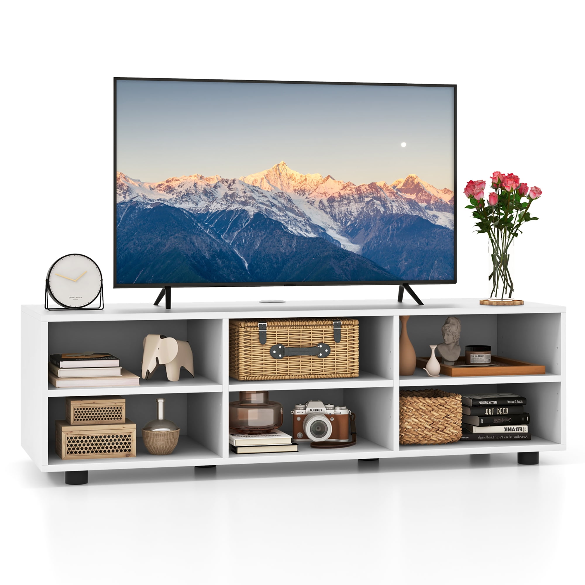 Gymax TV Cabinet for 50-Inch TV 42'' TV Stand w/ 3 Adjustable Shelves ...