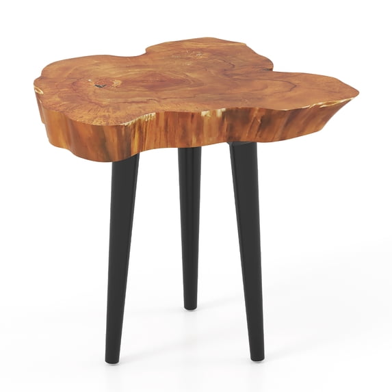 Gymax Teak Wood End Table Solid Live Edge Outdoor Side Table w ...