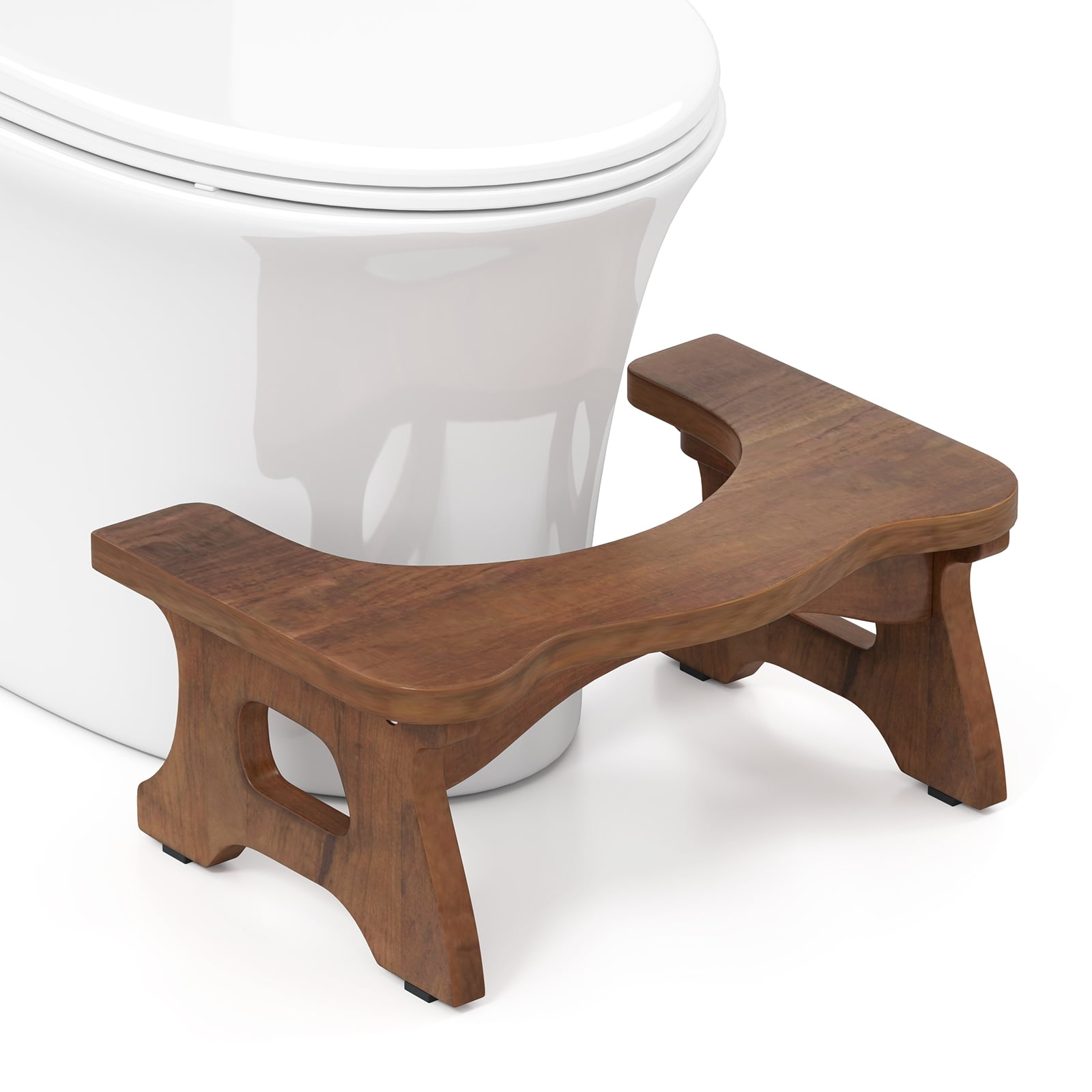 Gymax Teak Wood Toilet Stool 7'' Squatting Potty Stool for Adults ...
