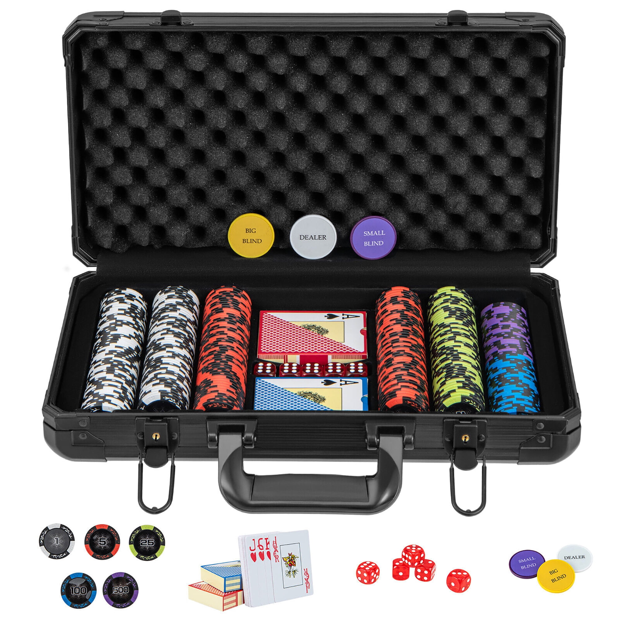 Gymax Texas Holdem Poker Chip Set 300-Piece Poker Set with 5 Dices 2 ...