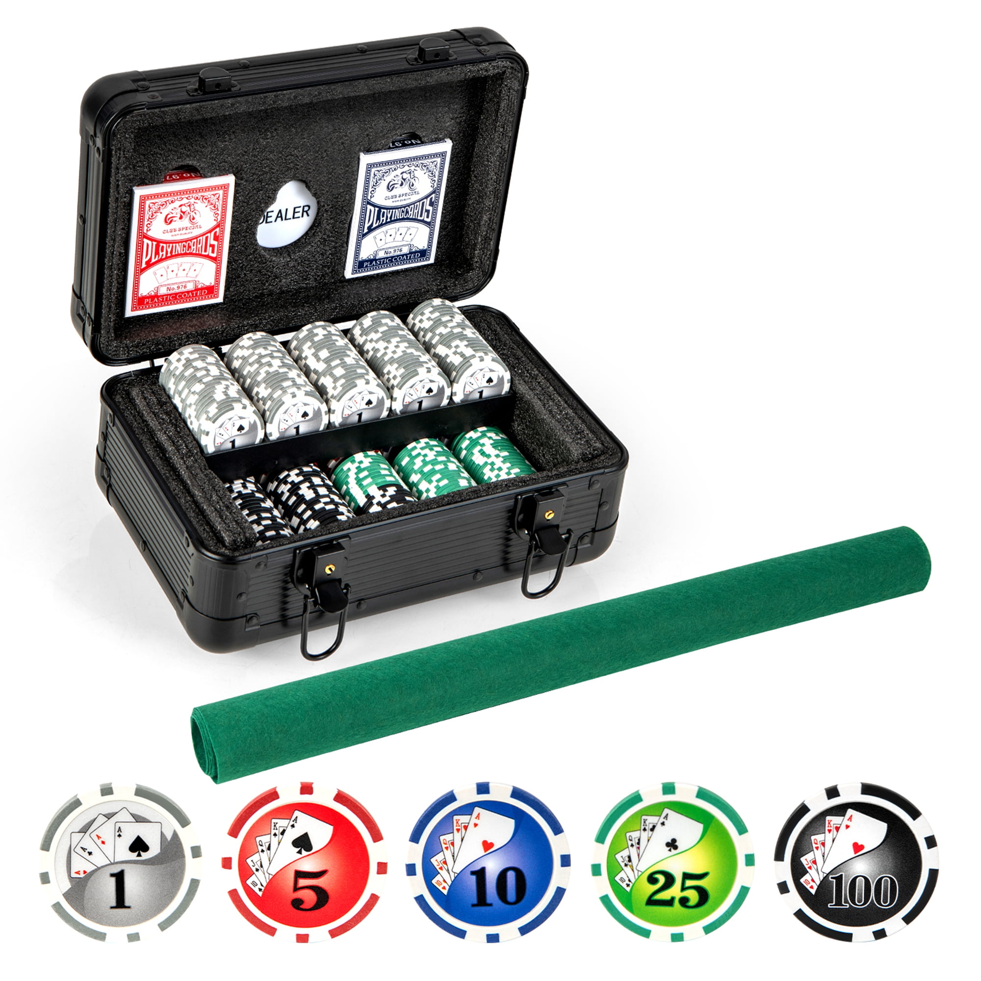 Gymax Texas Holdem Poker Chip Set 300 Pieces Chips 2 Deck of Cards ...