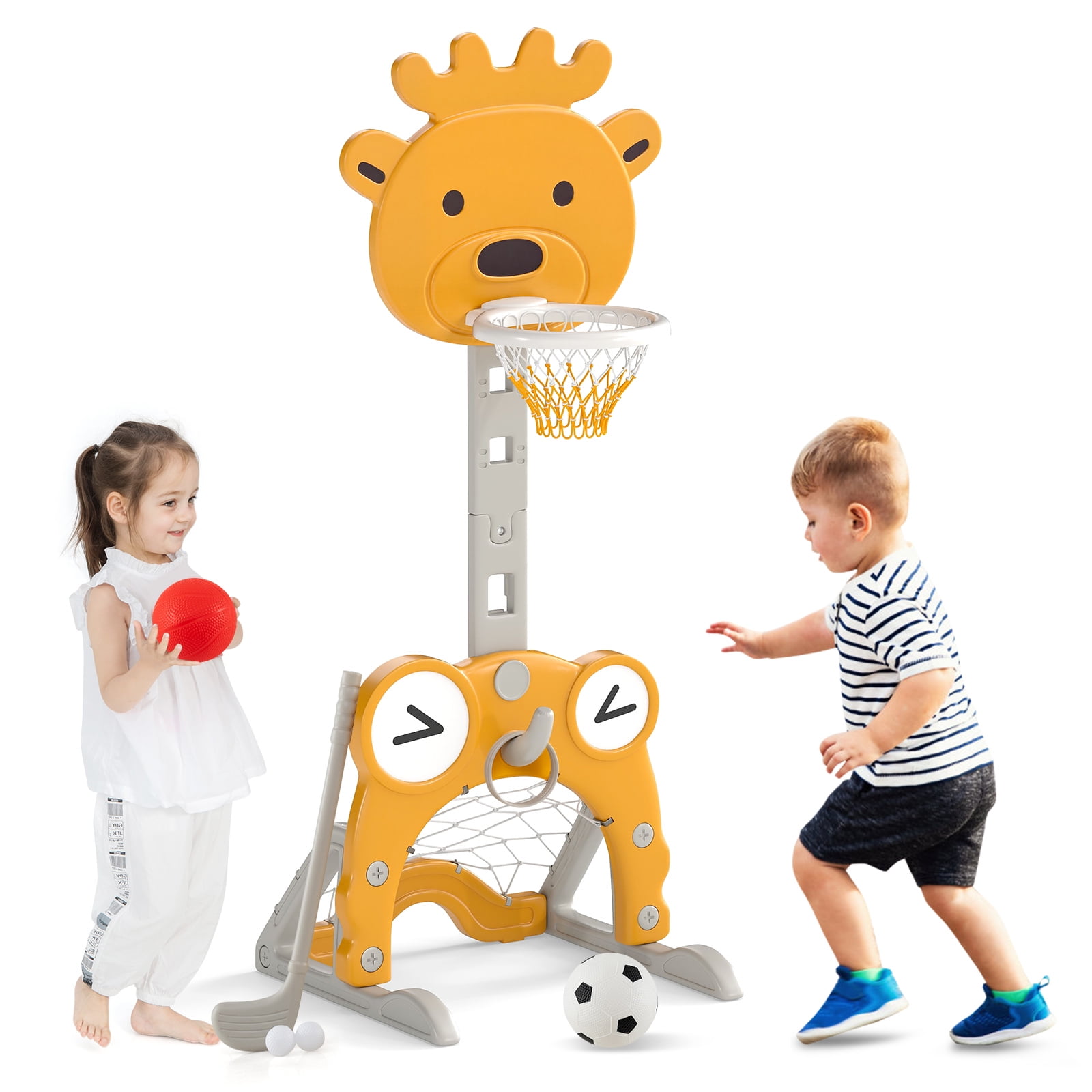 Gymax Toddler Basketball Hoop 4-in-1 Kids Indoor/Outdoor Activity ...