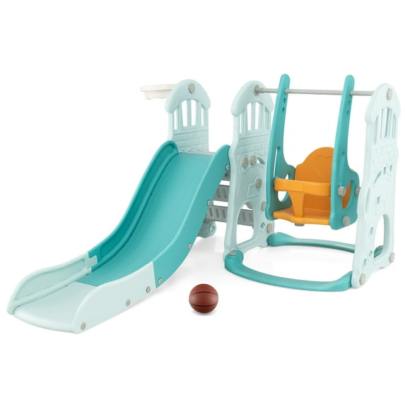 Gymax Toddler Slide and Swing Set 4-in-1 Indoor Playground w/ Extra ...
