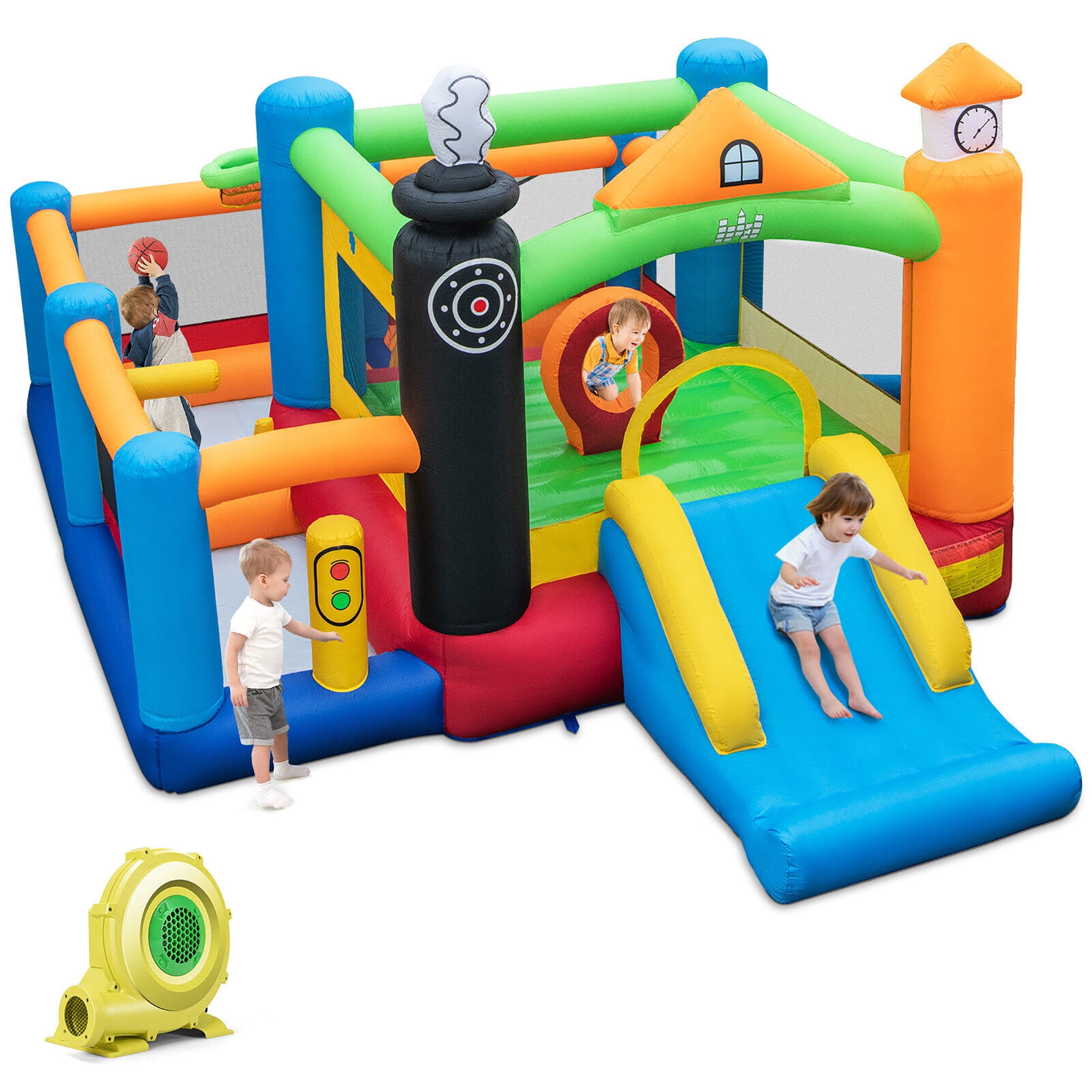 Gymax Kids Bouncer: Train-Themed Inflatable Bounce Castle with Slide ...