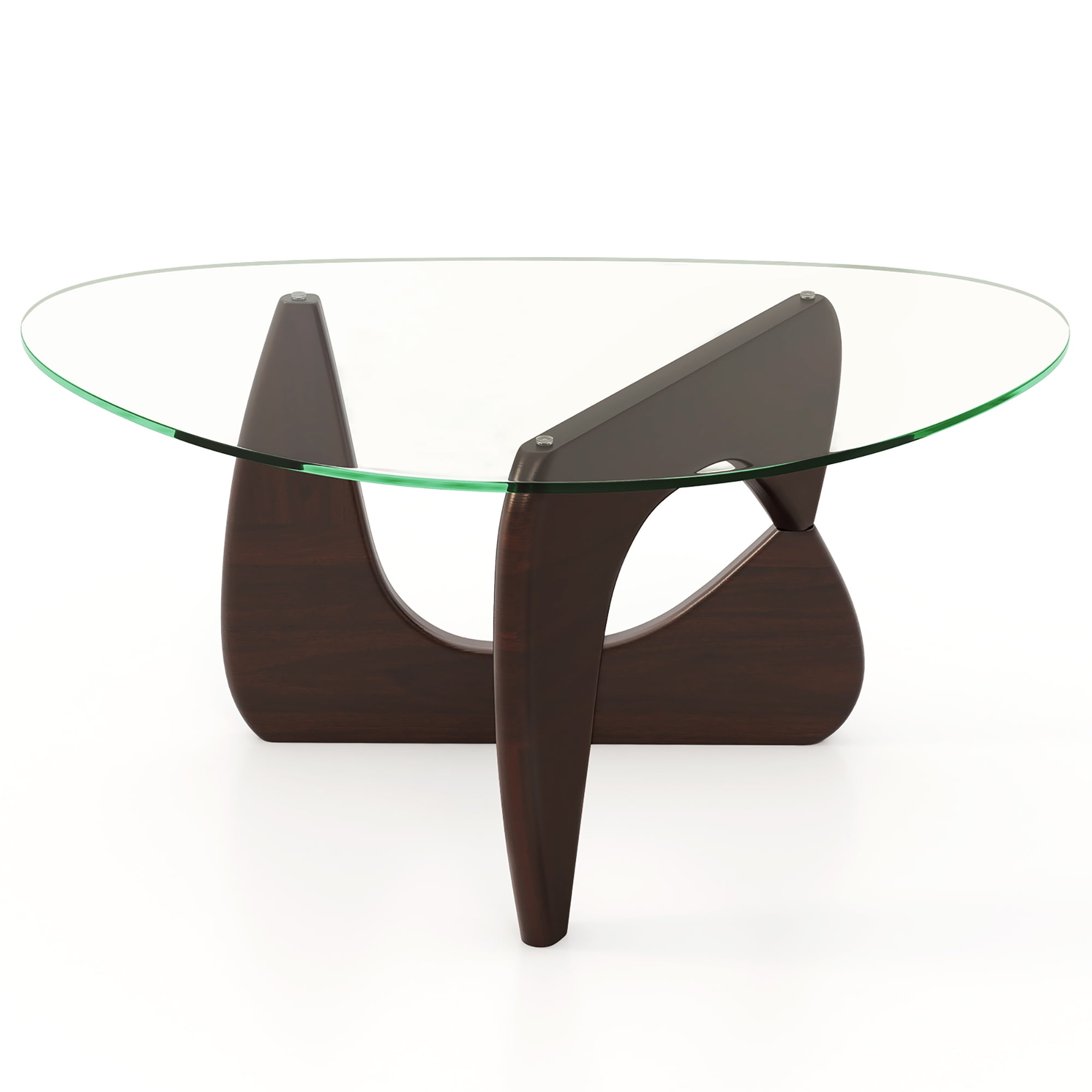 Gymax Triangle Coffee Table w/ Tempered Glass Top & Adjustable Rubber ...