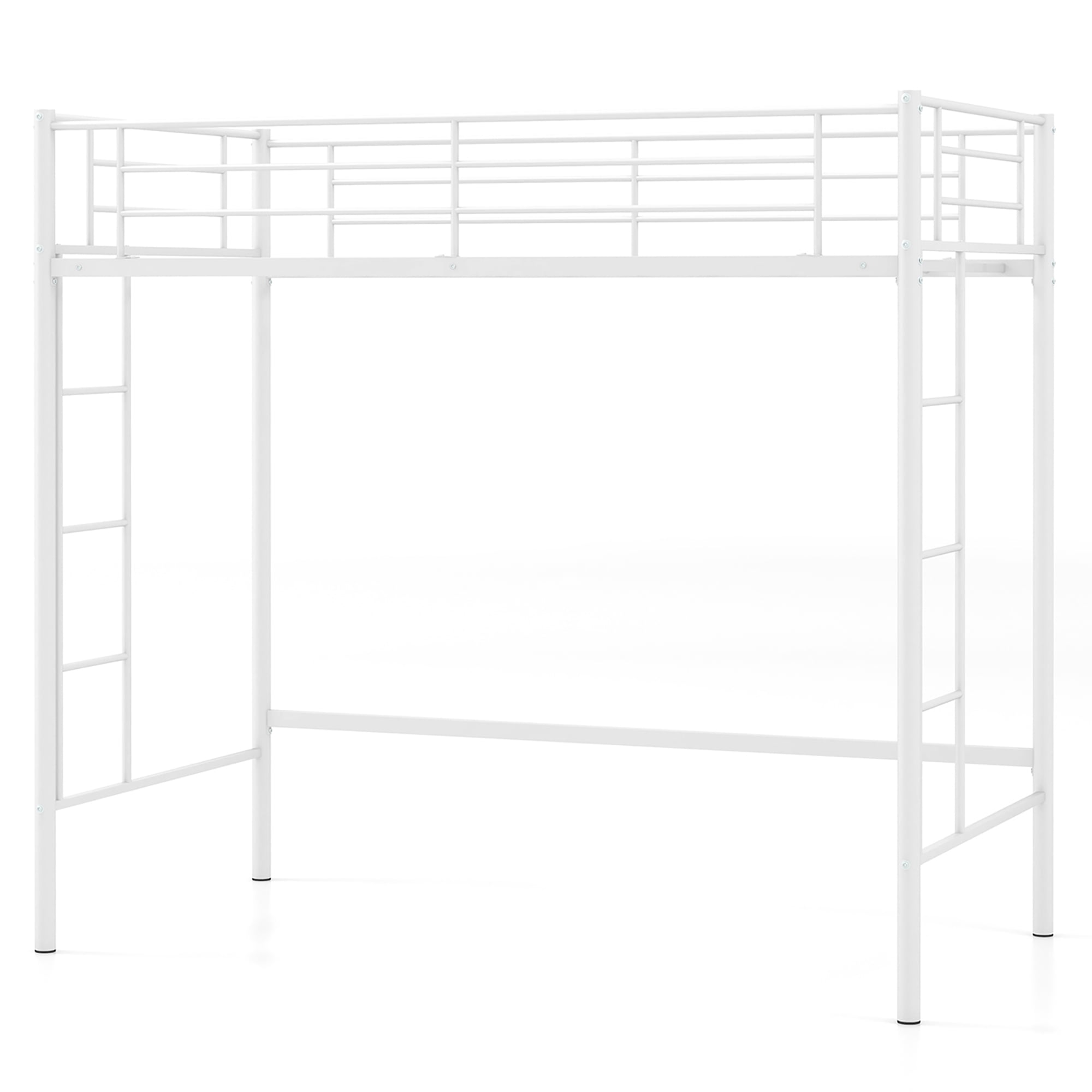 Gymax Twin Metal Loft Bed Frame w/ 2 Ladders Full-length Guardrail ...