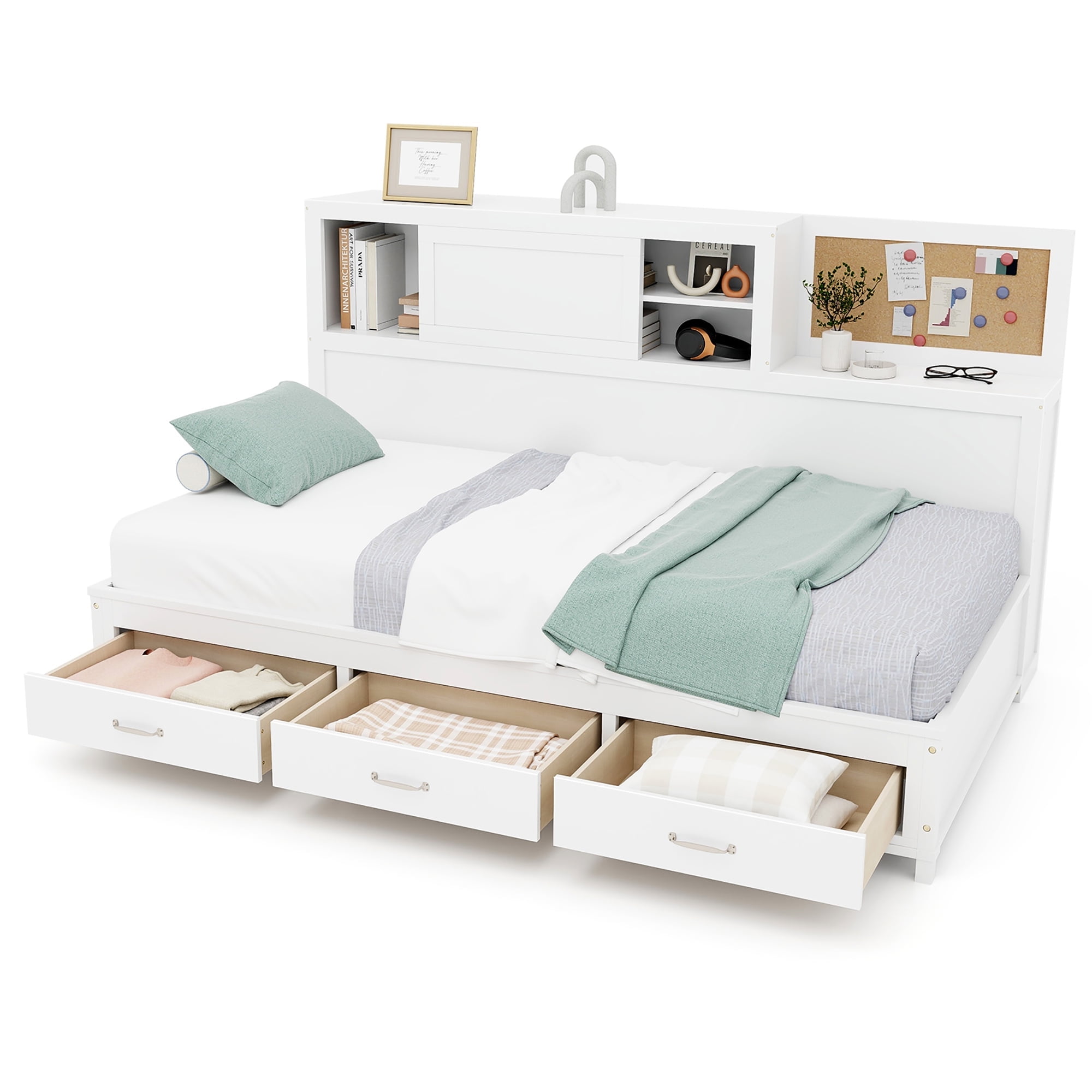 Gymax Twin Size Daybed w/ 3 Drawers Wooden Sofa Bed Frame w/ Storage ...
