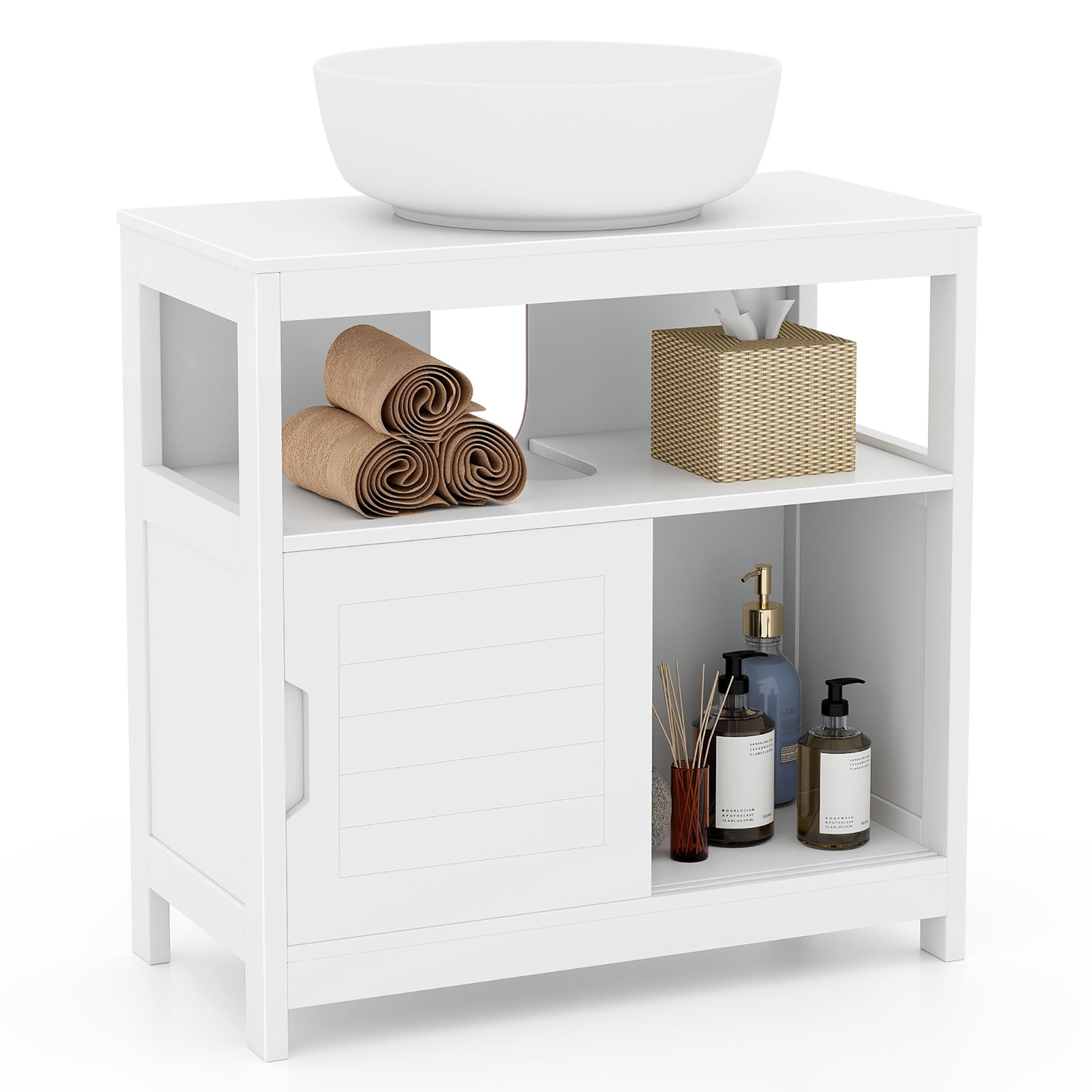 Gymax Under Sink Vanity Cabinet w/ U-shaped Cut-out Design 2 Sliding ...