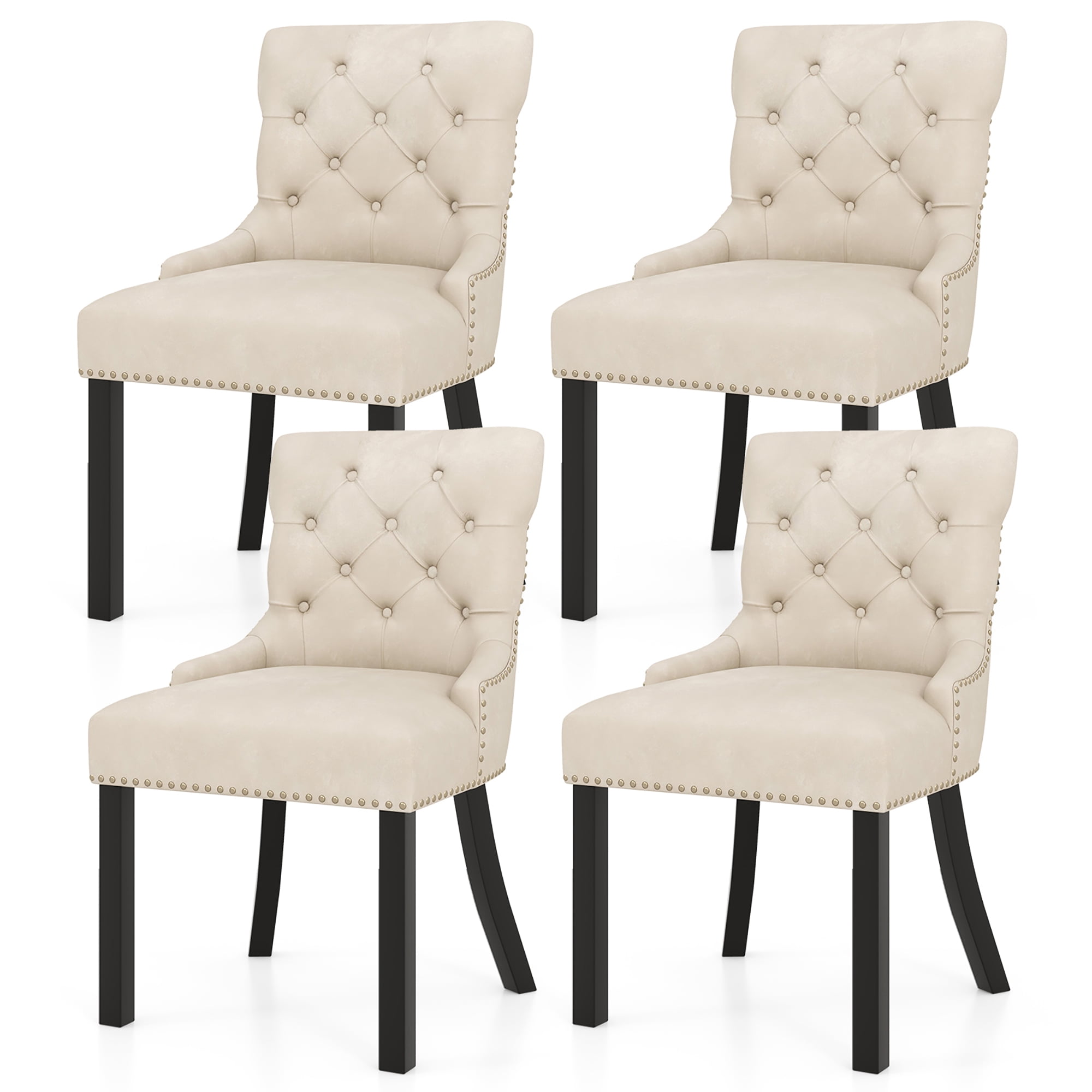 Gymax Upholstered Dining Chairs Set of 4 w/ Rubber Wood Legs Padded ...