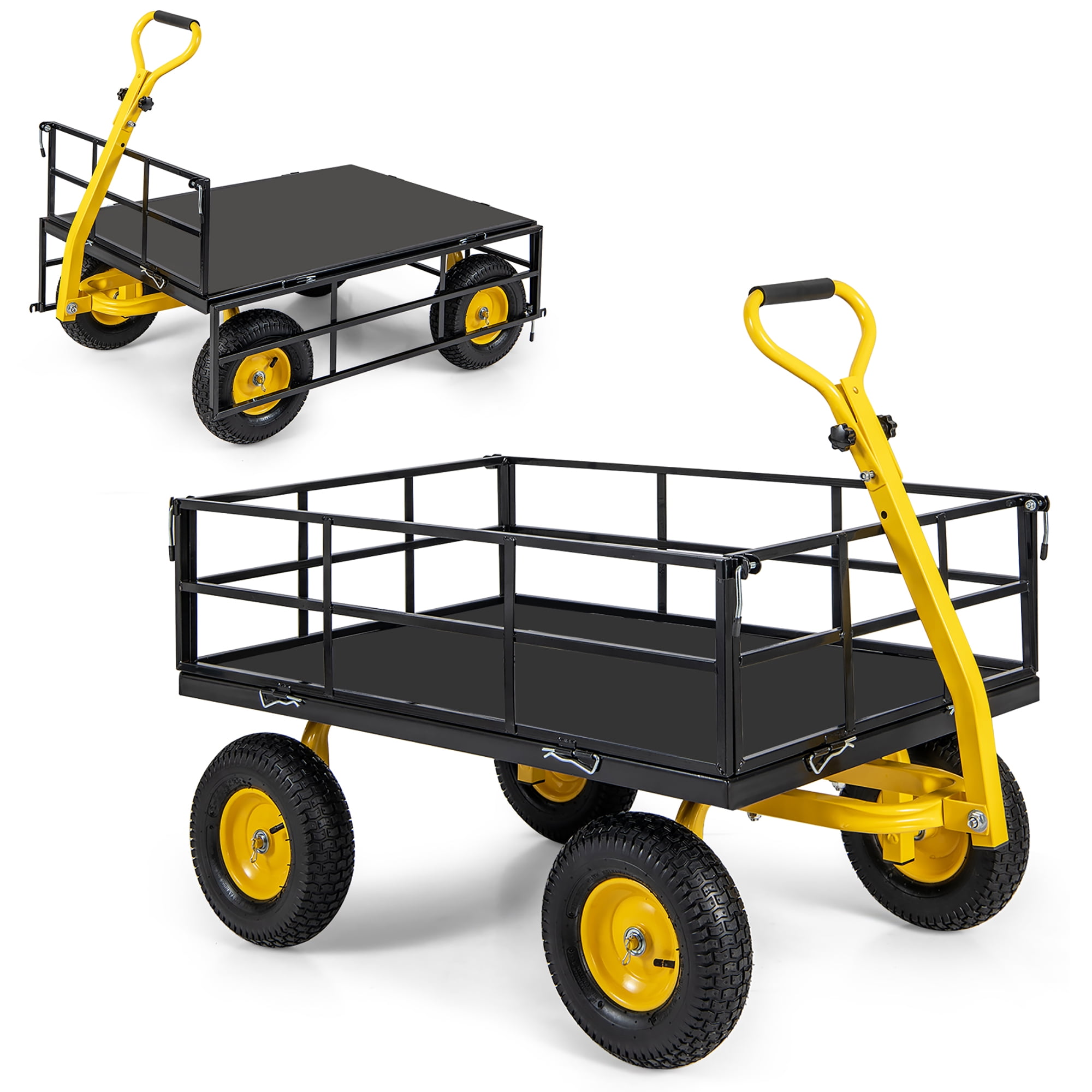 Gymax Utility Garden Wagon Outdoor Platform Cart w/4 Removable Side ...