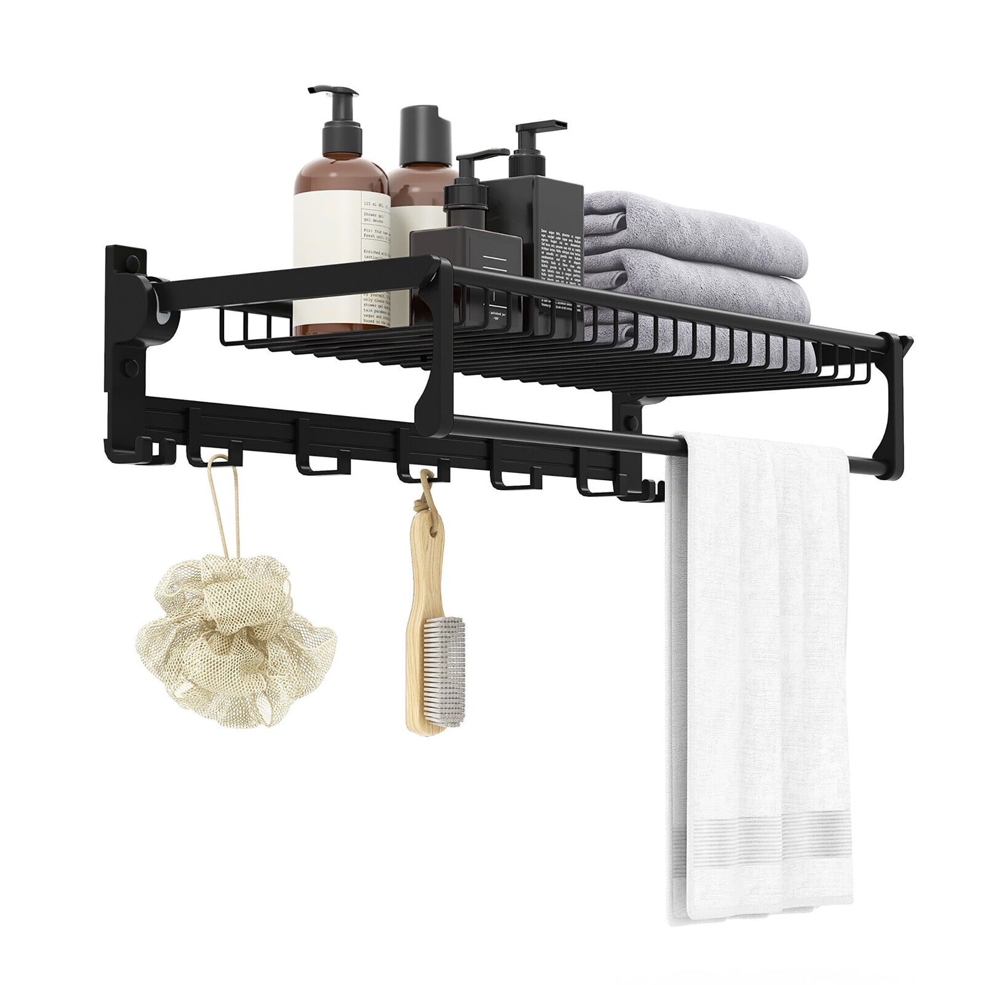 Gymax Wall Mounted Foldable Towel Rack w/ Adjustable Towel Bar ...