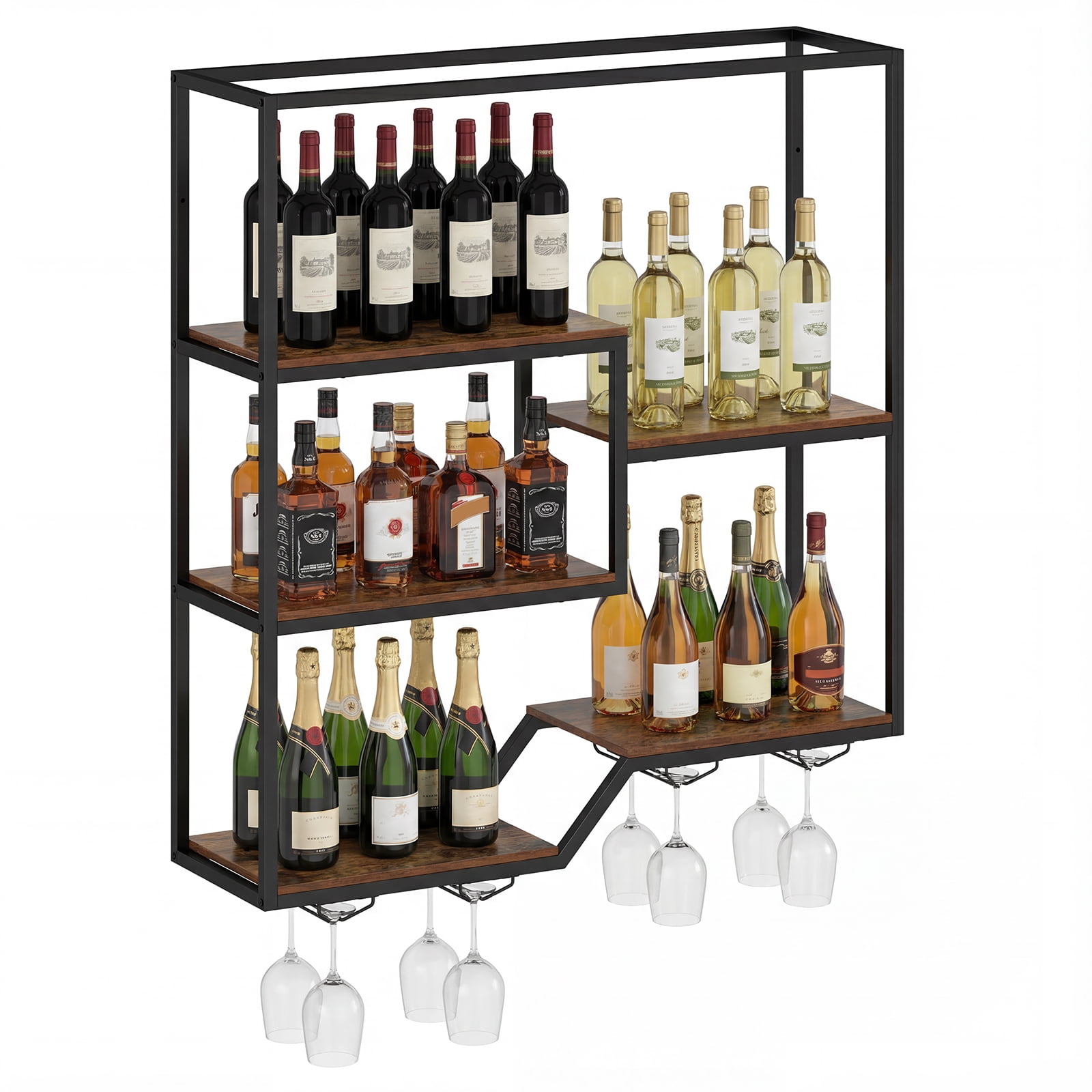 Gymax Wall Mounted Wine Rack 6-Tier Hanging Bar Shelf w/ Bottle Display ...
