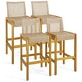Gymax Wicker Bar Stools Set of 4 Patio Chairs w/ Solid Wood Frame ...