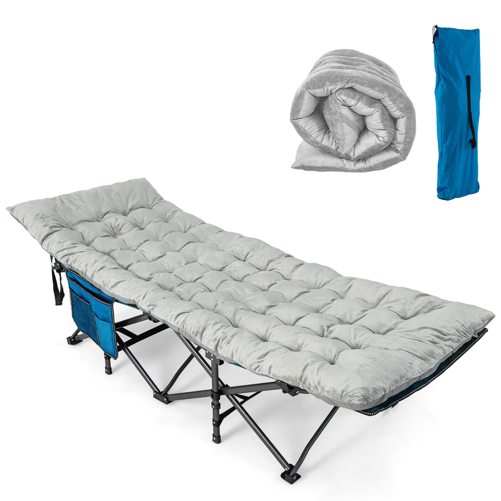 Gymax Wide Foldable Camping Cot Heavy-Duty Steel Sleeping Cot w ...