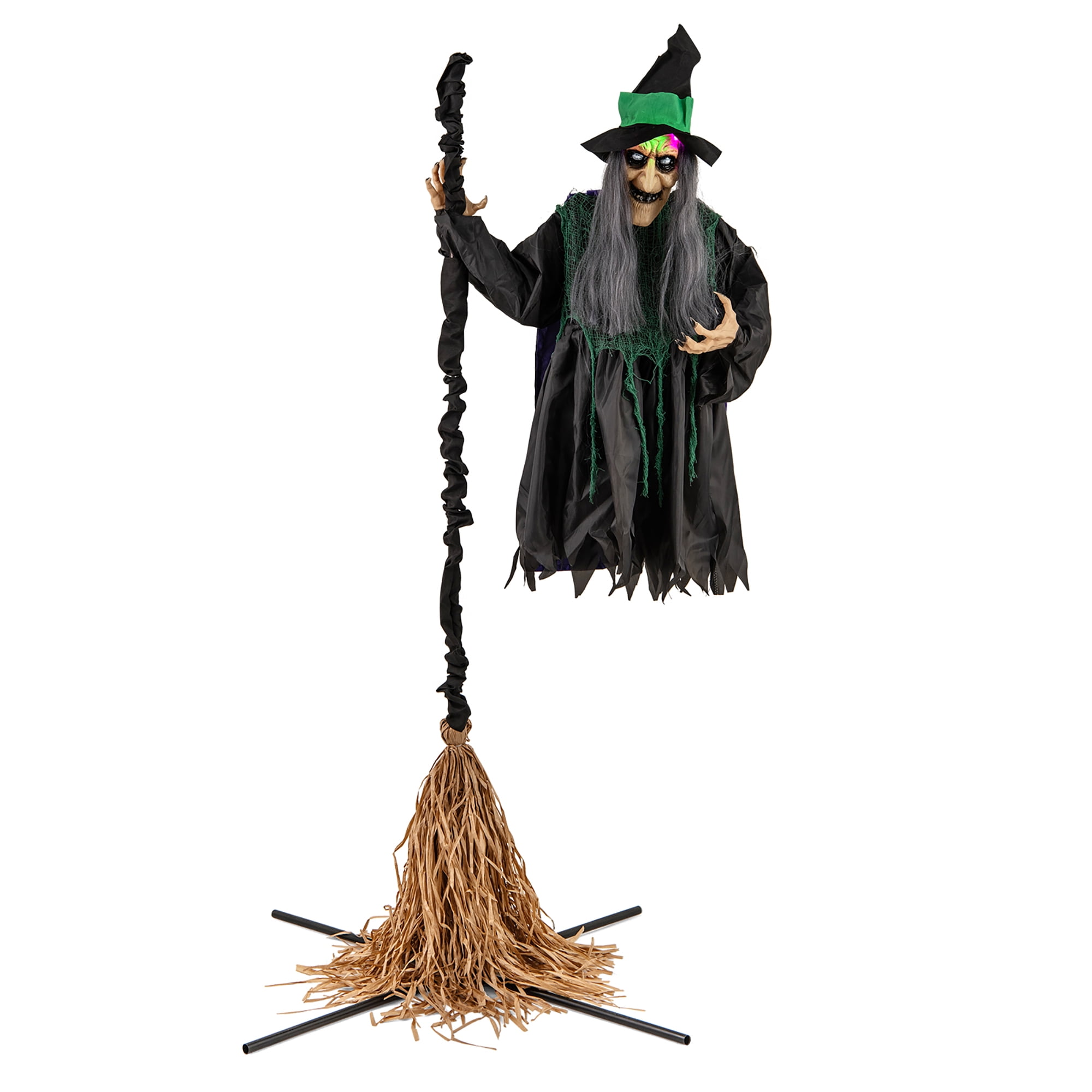 Gymax Witch w/ Broomstick Halloween Animatronic Life Size Animated ...
