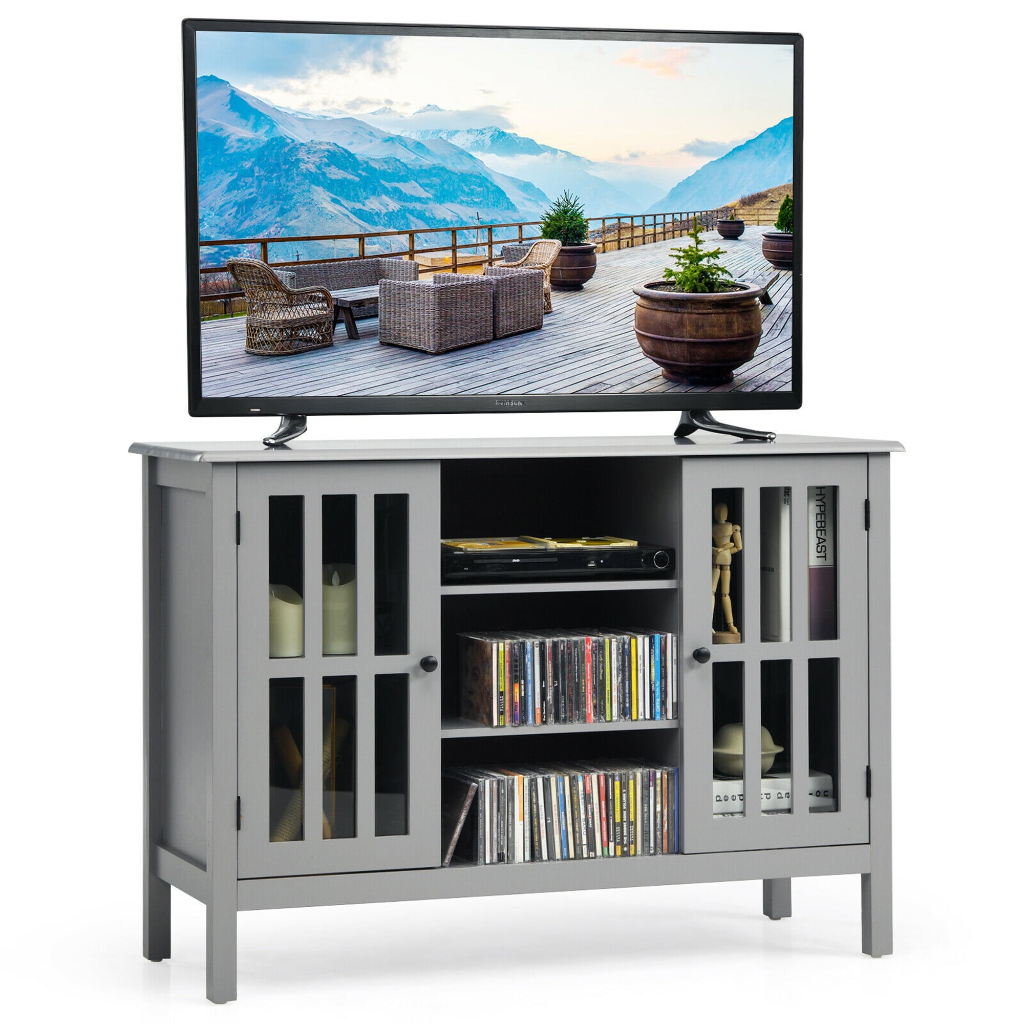 Gymax Wood TV Stand Entertainment Media Center Console for TV's up to ...