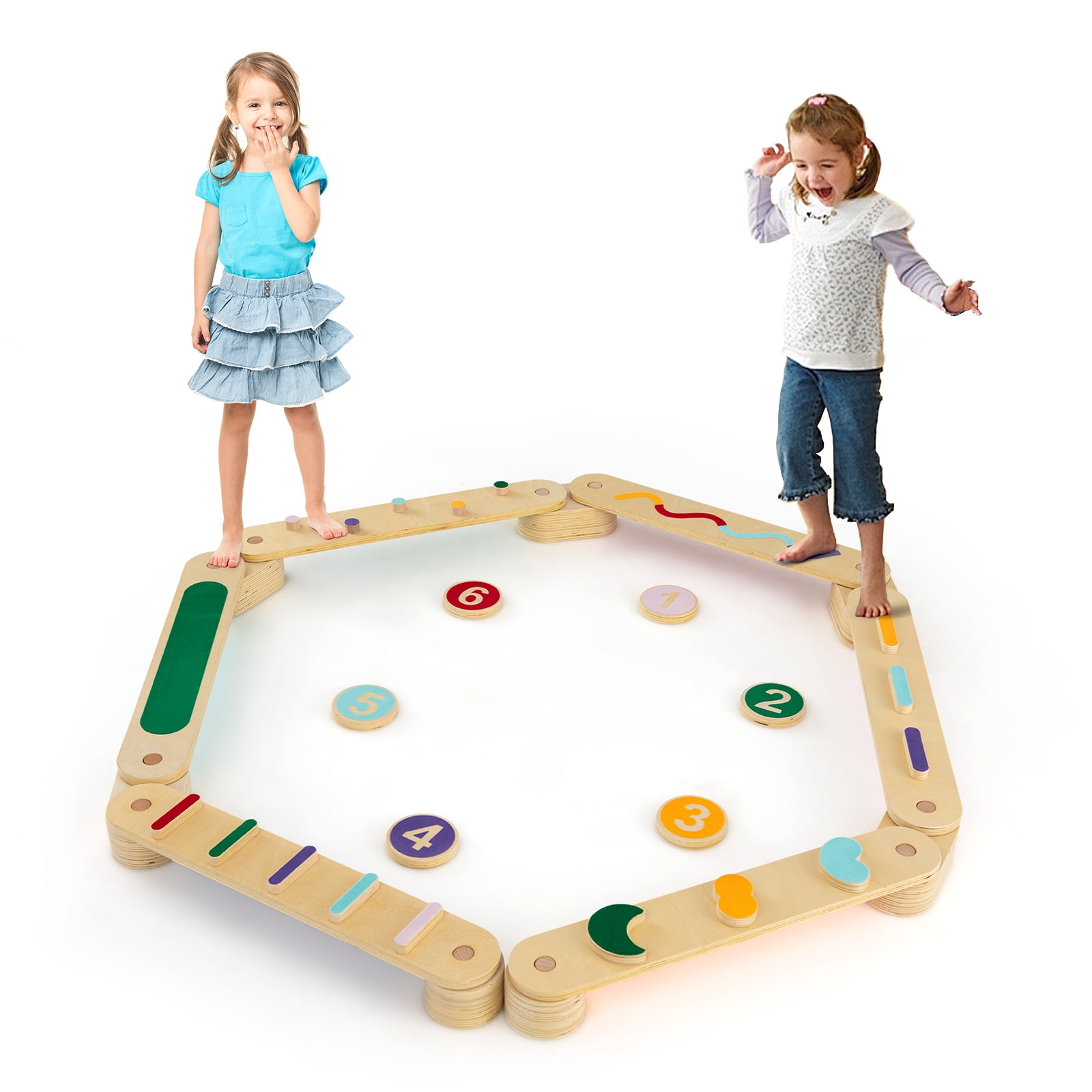 Gymax Wooden Balance Beam w/ Stepping Stones Balance Board Toy Playset ...