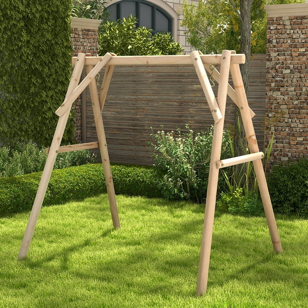 Gymax Wooden Swing Frame 67'' Solid Wood Heavy Duty A-Frame Stand with ...