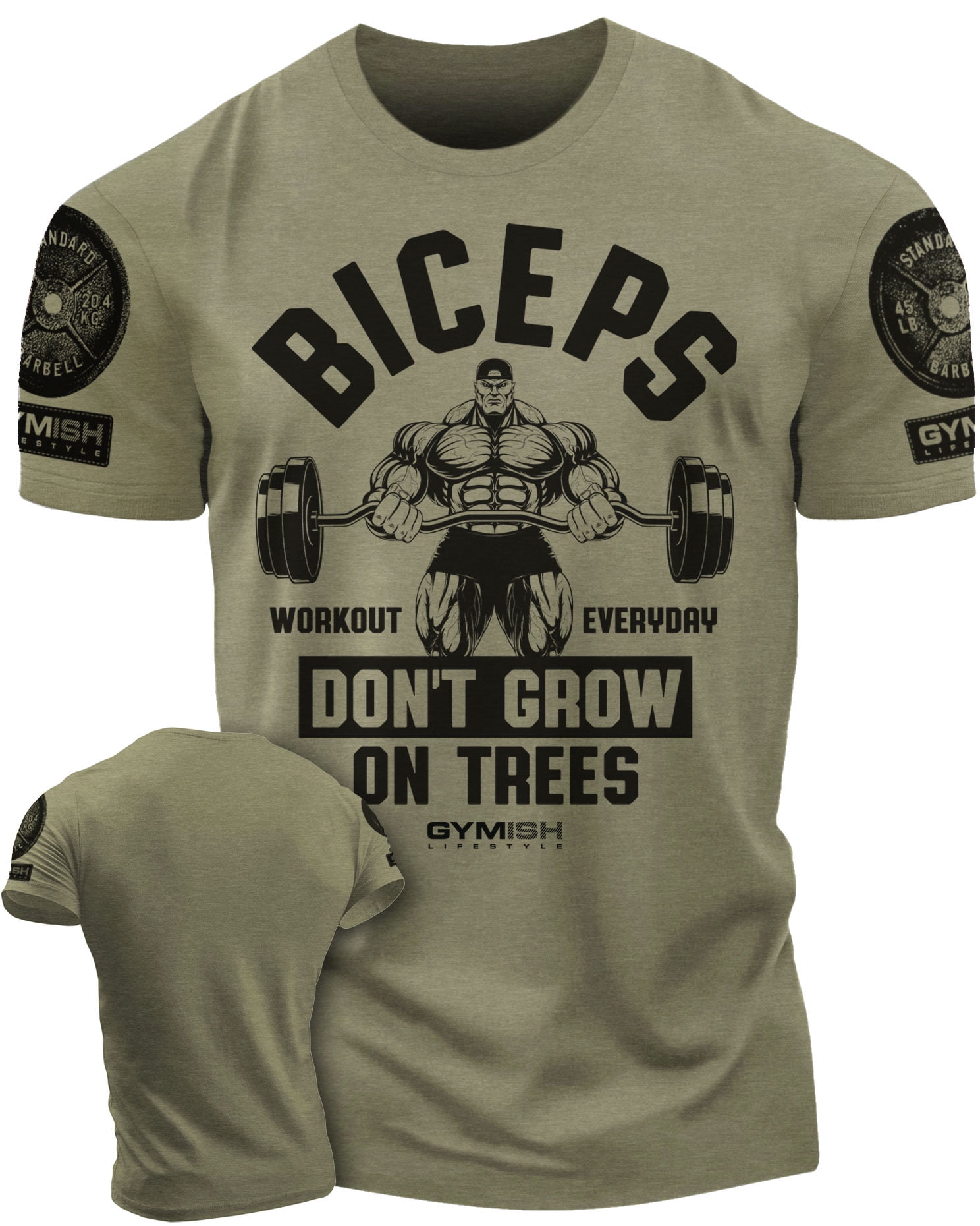 Gymish BICEPS Don't Grow On Trees Workout T-Shirt, Funny Gym Shirts, Lifting T-Shirt, Deadlift ...