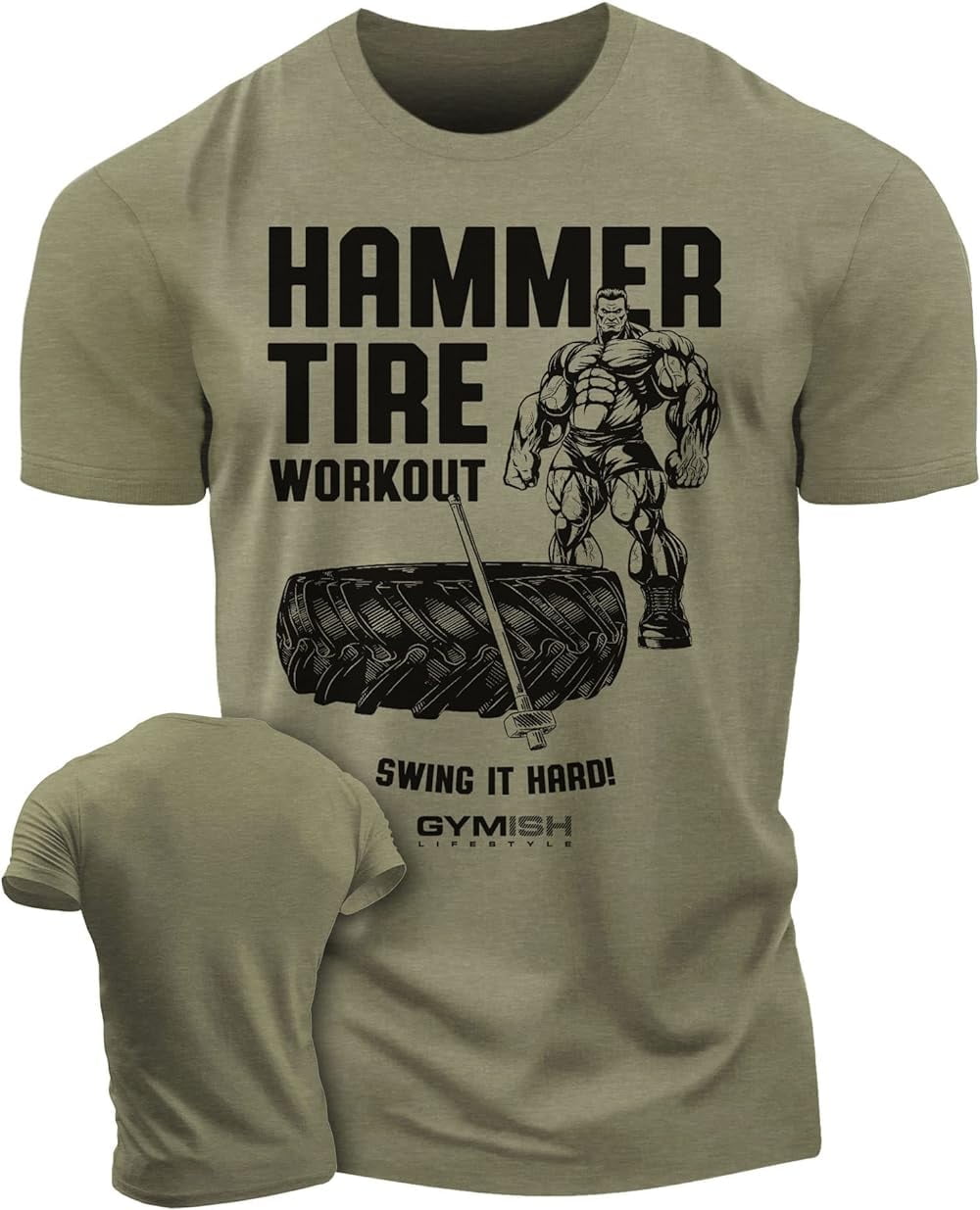 Gymish Hammer Tire Workout T-Shirt for Men, Funny Gym Shirts, Lifting Tee, Deadlift T-Shirt, Men ...