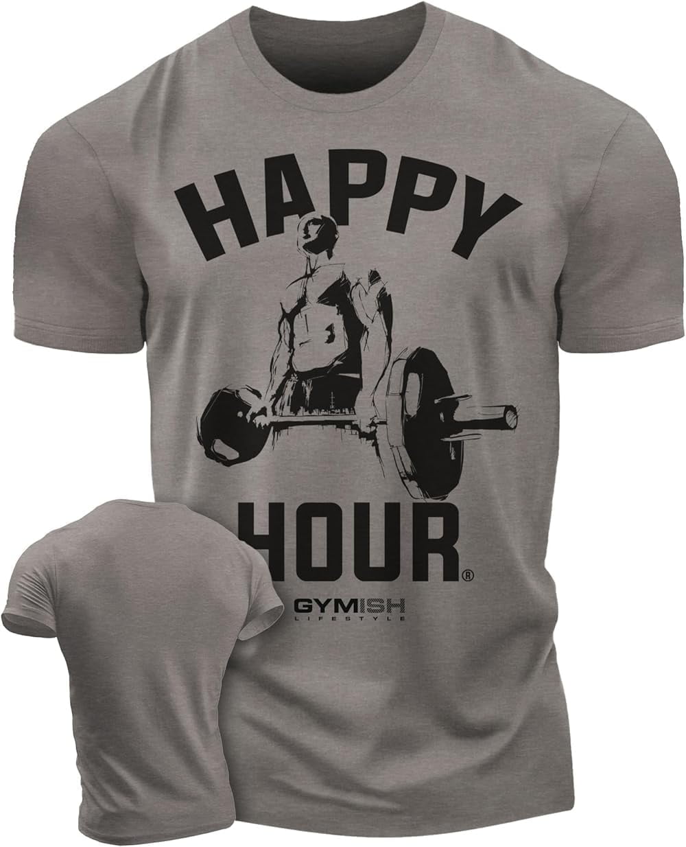 Gymish Happy Hour Deadlift Workout T-Shirt for Men – Funny Gym Shirt, Weightlifting Tee, Men's ...