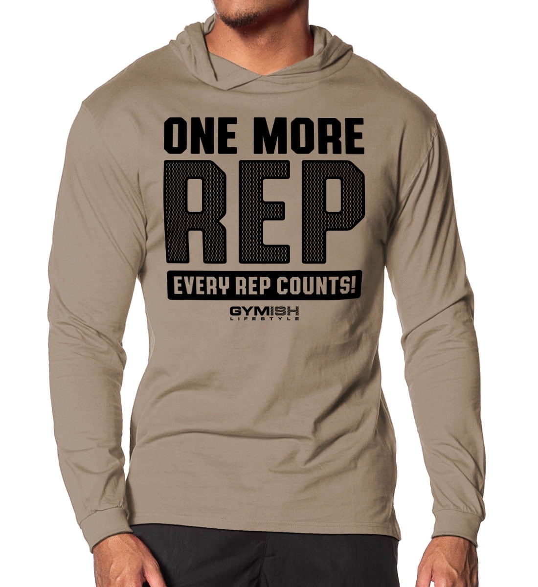 Gymish One More Rep Lightweight Long Sleeve Hooded T-Shirt for Men ...