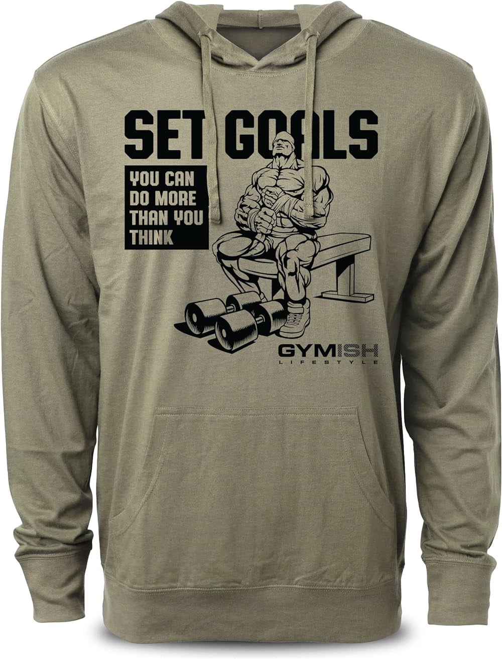 Gymish Set Goals Workout Hoodie – Motivational Gym Shirt for Men, Exercise & Lifting Tee, Men’s ...