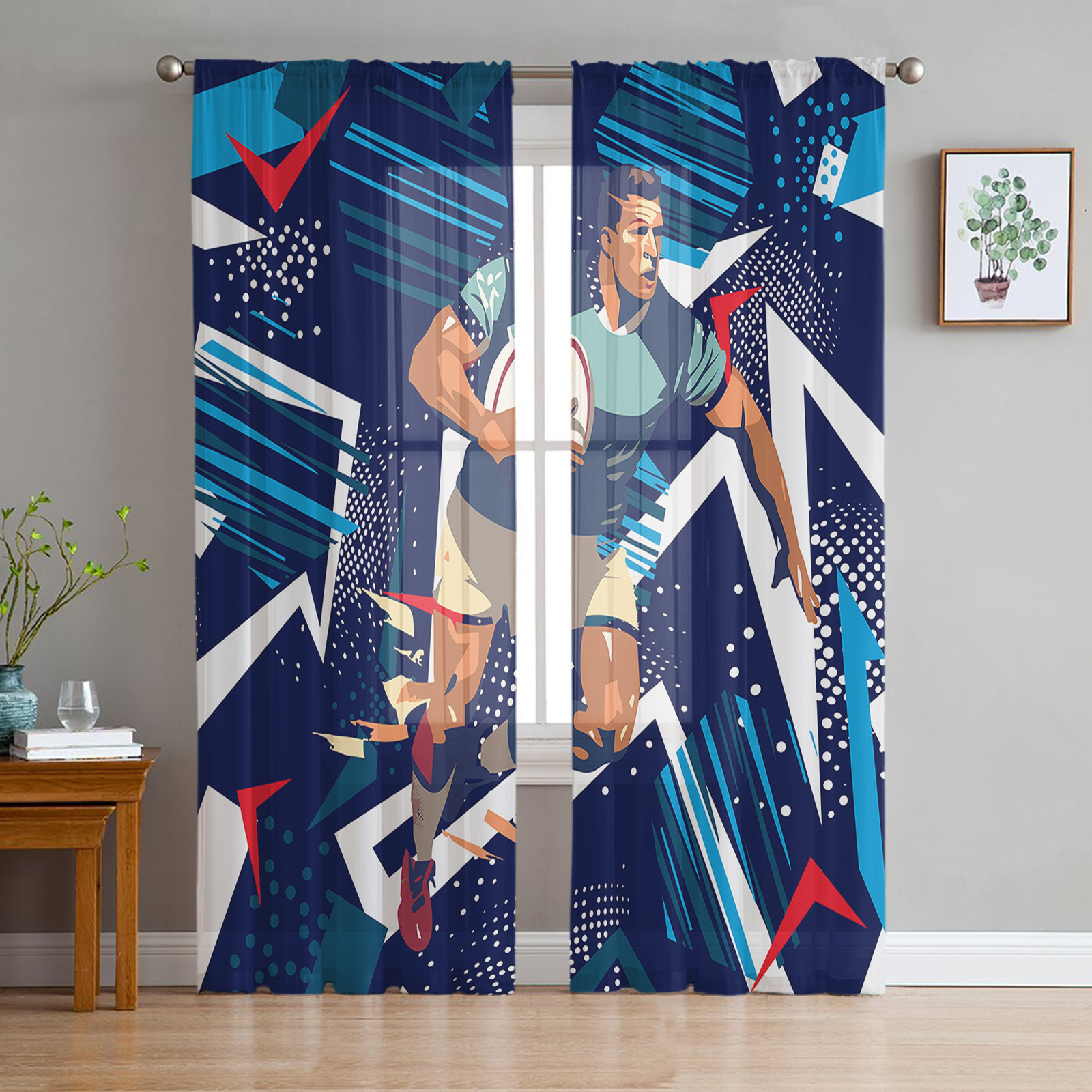 Gymnasium Soccer Court Balls Football Sheer Curtains for Living Room ...