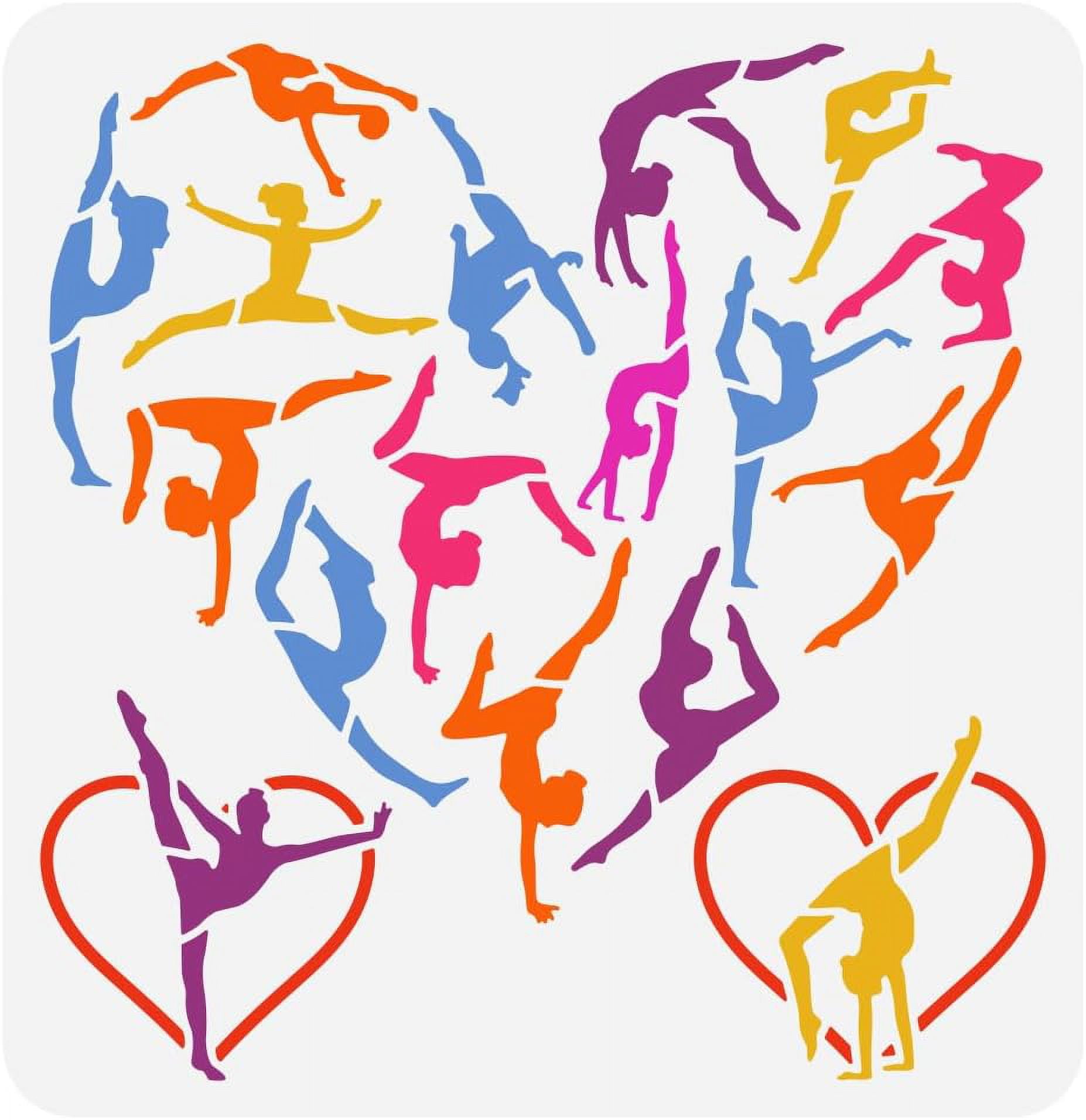 Gymnast Painting Stencil 11.8x11.8 inch Reusable Gymnastics with Heart ...