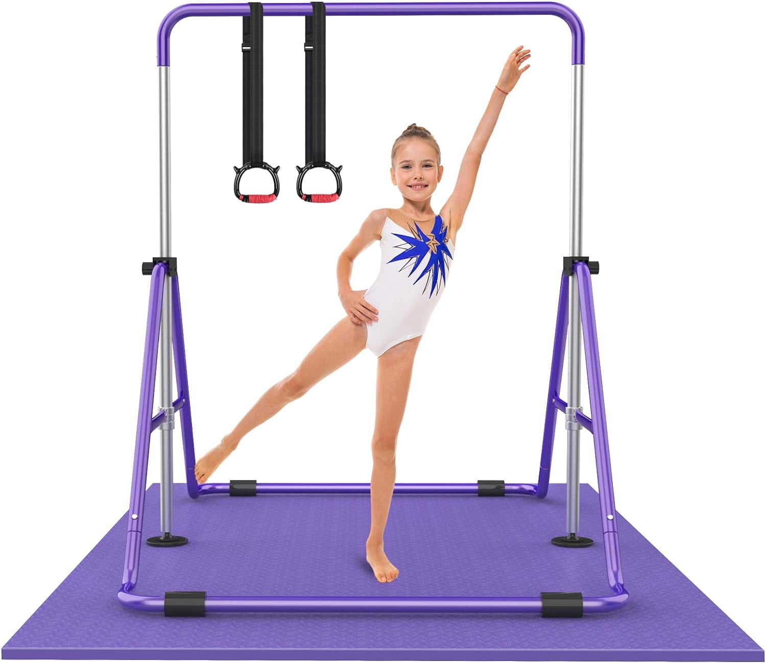 Gymnastic Bars for Kids with Mat, Adjustable Height Folding Gymnastic ...